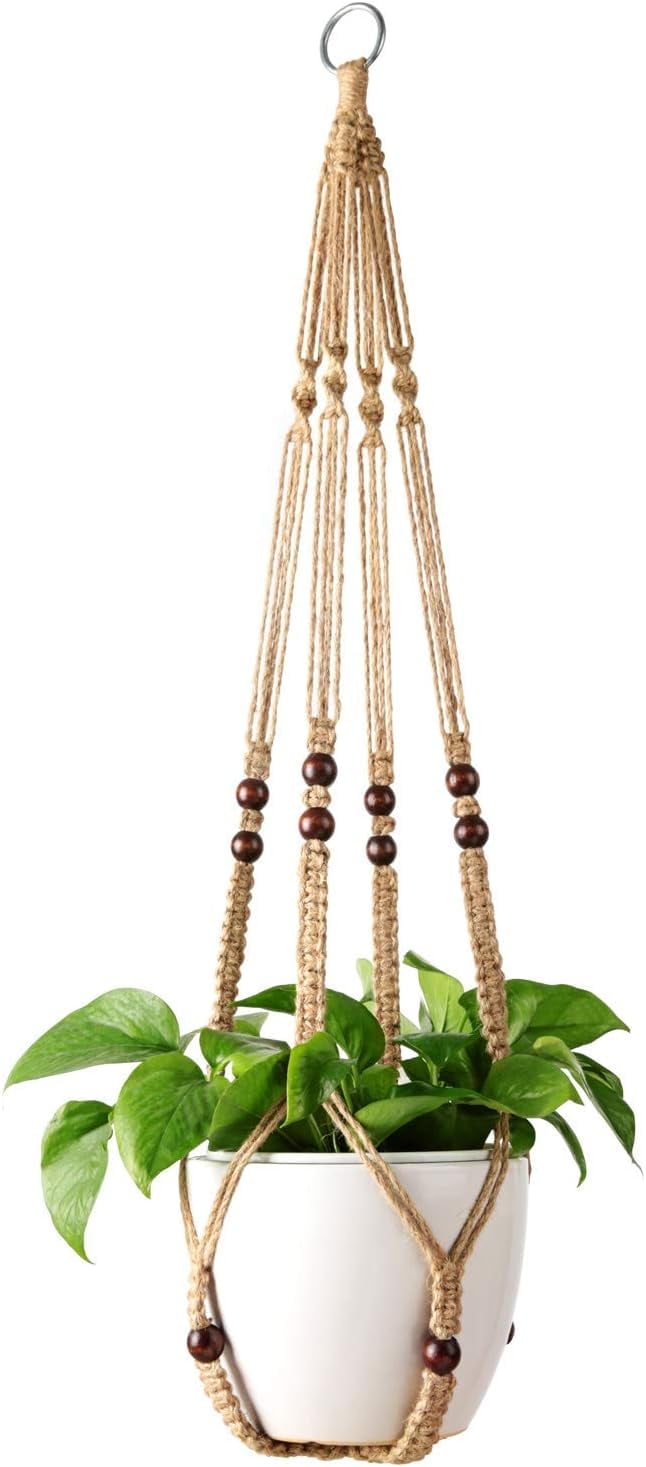 Mkono Macrame Plant Hanger Indoor Jute Hanging Planter Basket with Wood ...