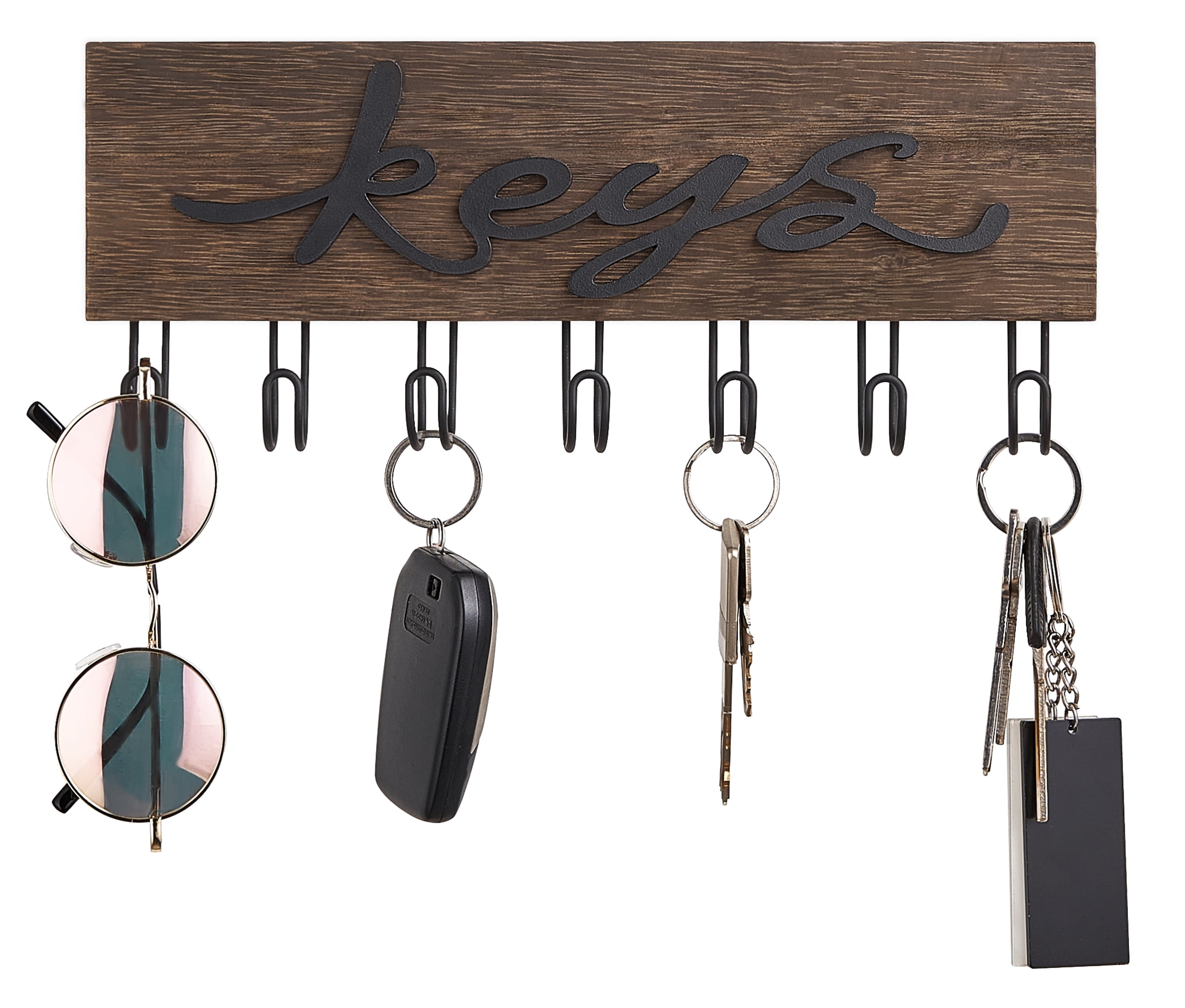 Mkono Wooden Key Holder for Wall with 7 Hanging Hooks, Mount Rack for ...