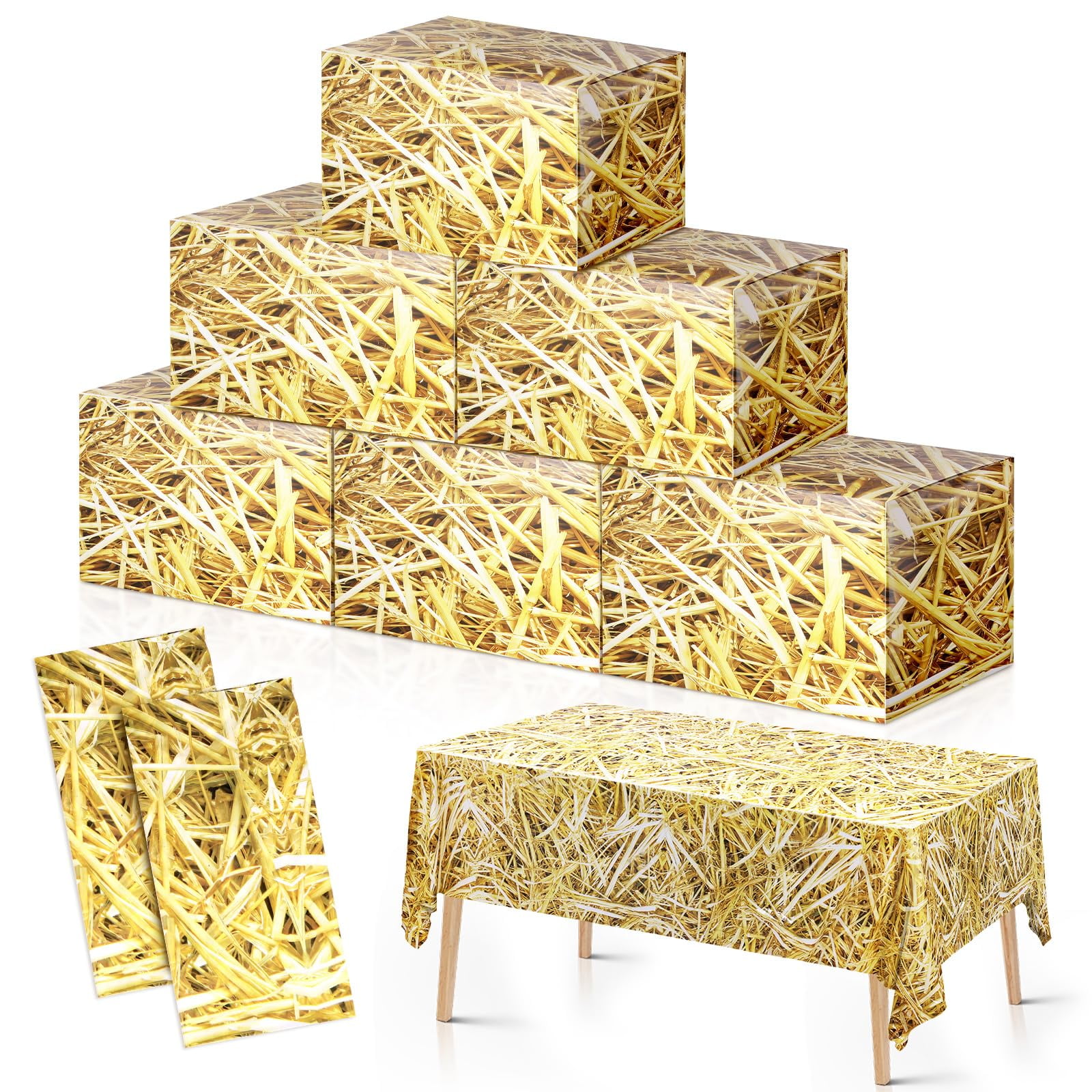 Mkway 6 Hay Bales Boxes Decor + 2 Hay Tablecloth, Western Cowboy Party ...
