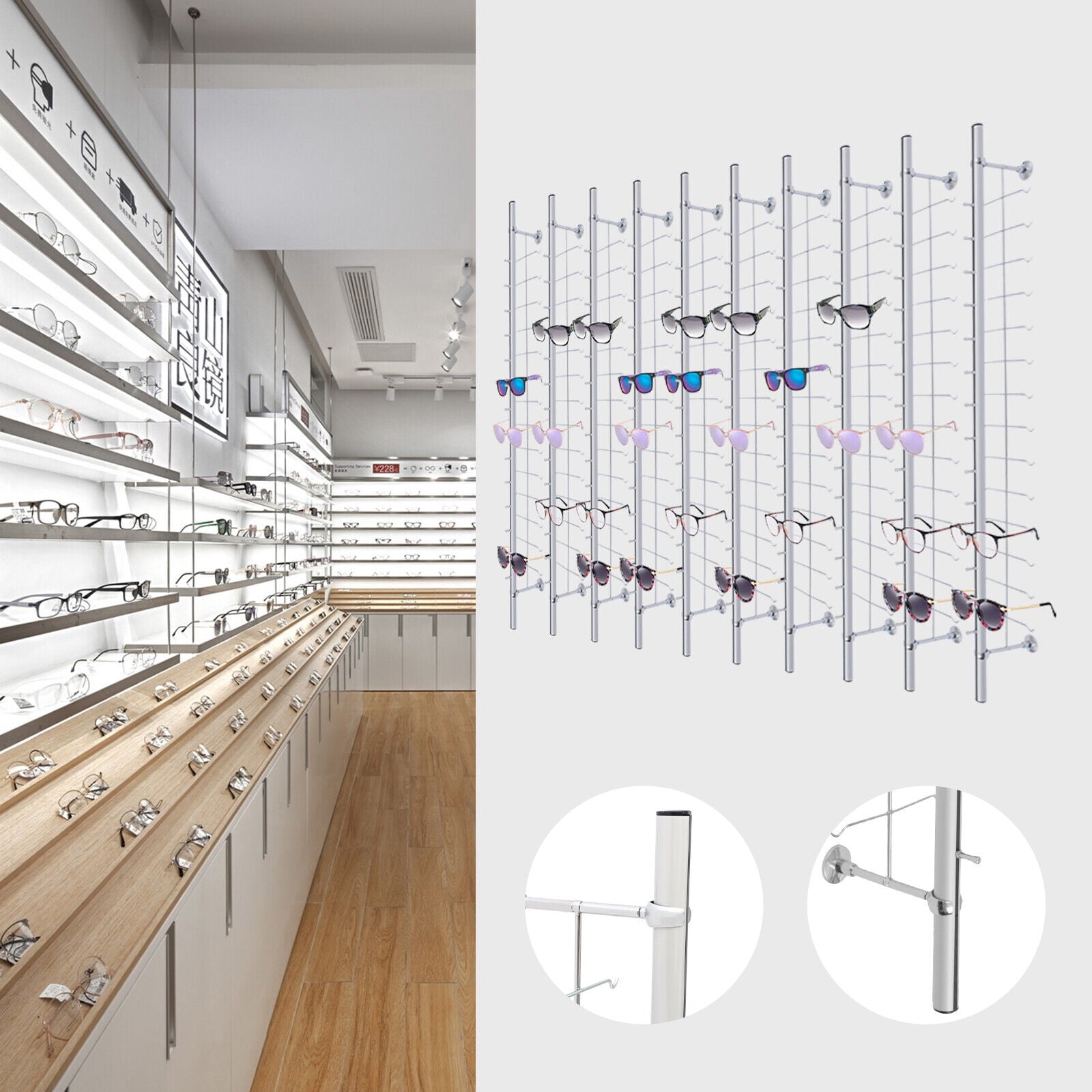 Mkyiongou 10pcs Eyeglass Display Rod Frame Aluminium Wall-Mounted ...