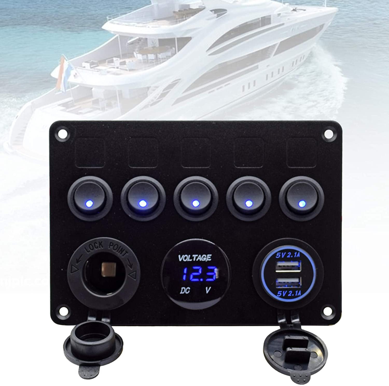 Mkyiongou Car Marine Boat 5Gang LED Rocker Switch Panel Breaker Multi ...