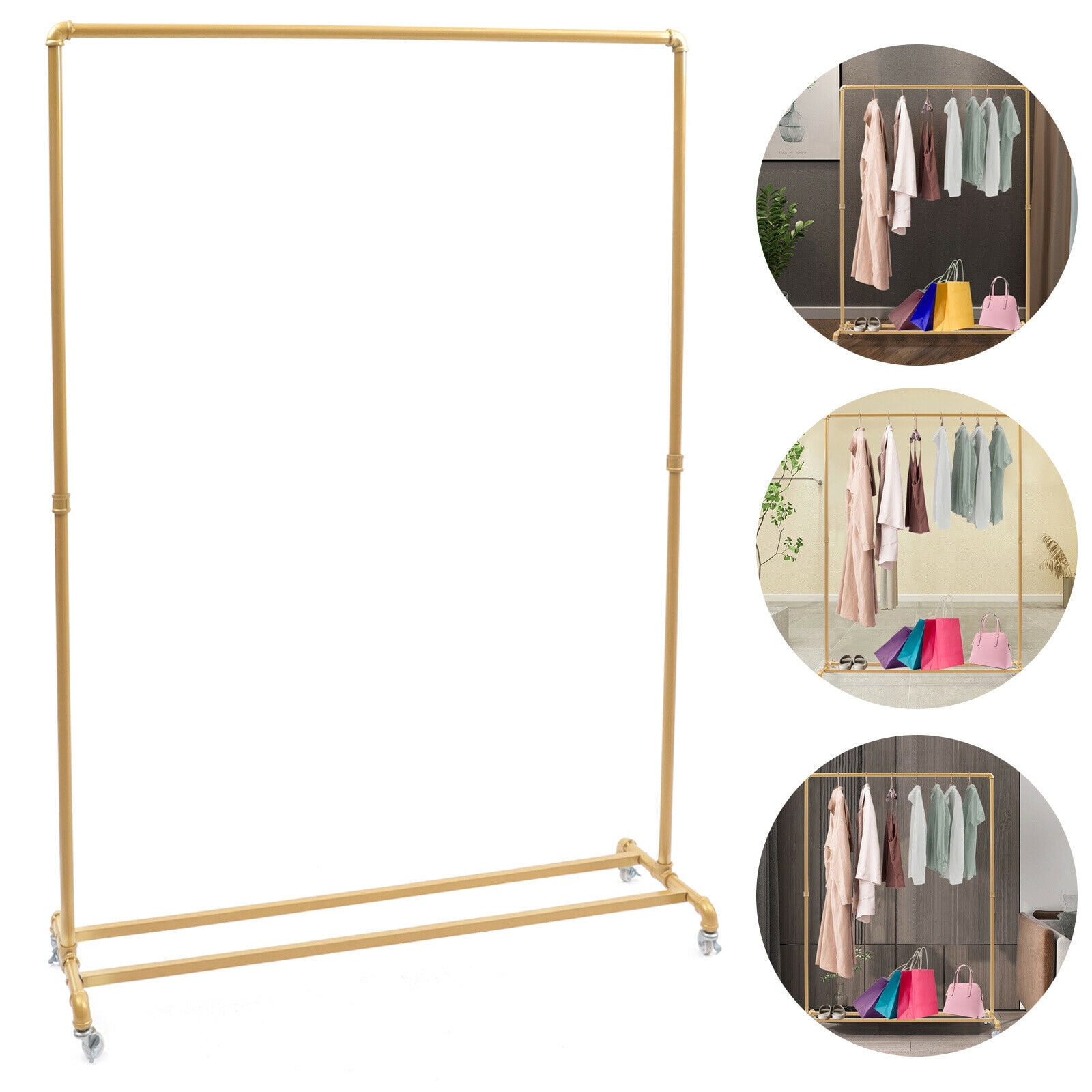 Mkyiongou Rolling Garment Rack Portable Clothes Hanger Single Pole Rail ...