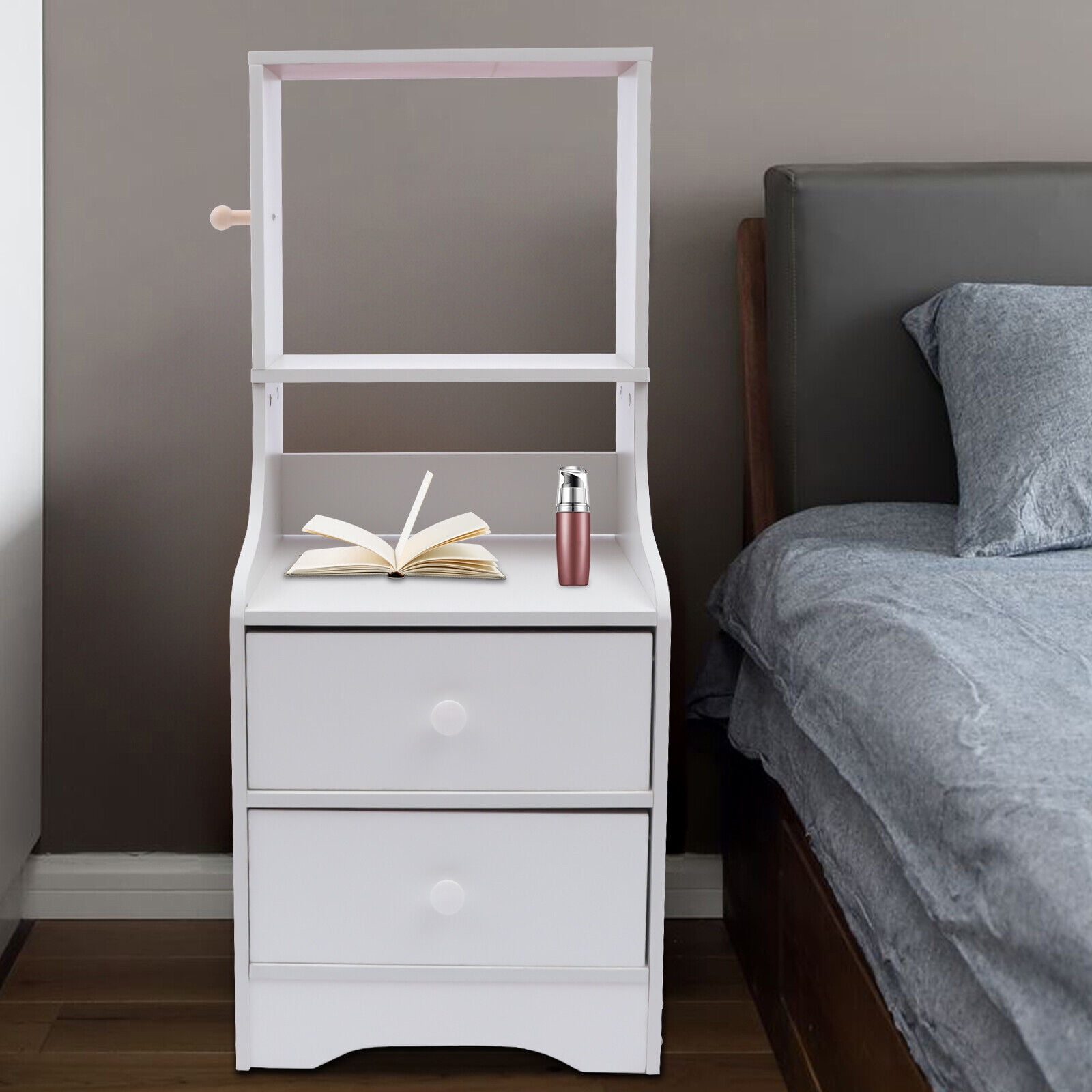 Mkyiongou Tall Bedside Table Night Stand Modern Furniture Durable 2 ...