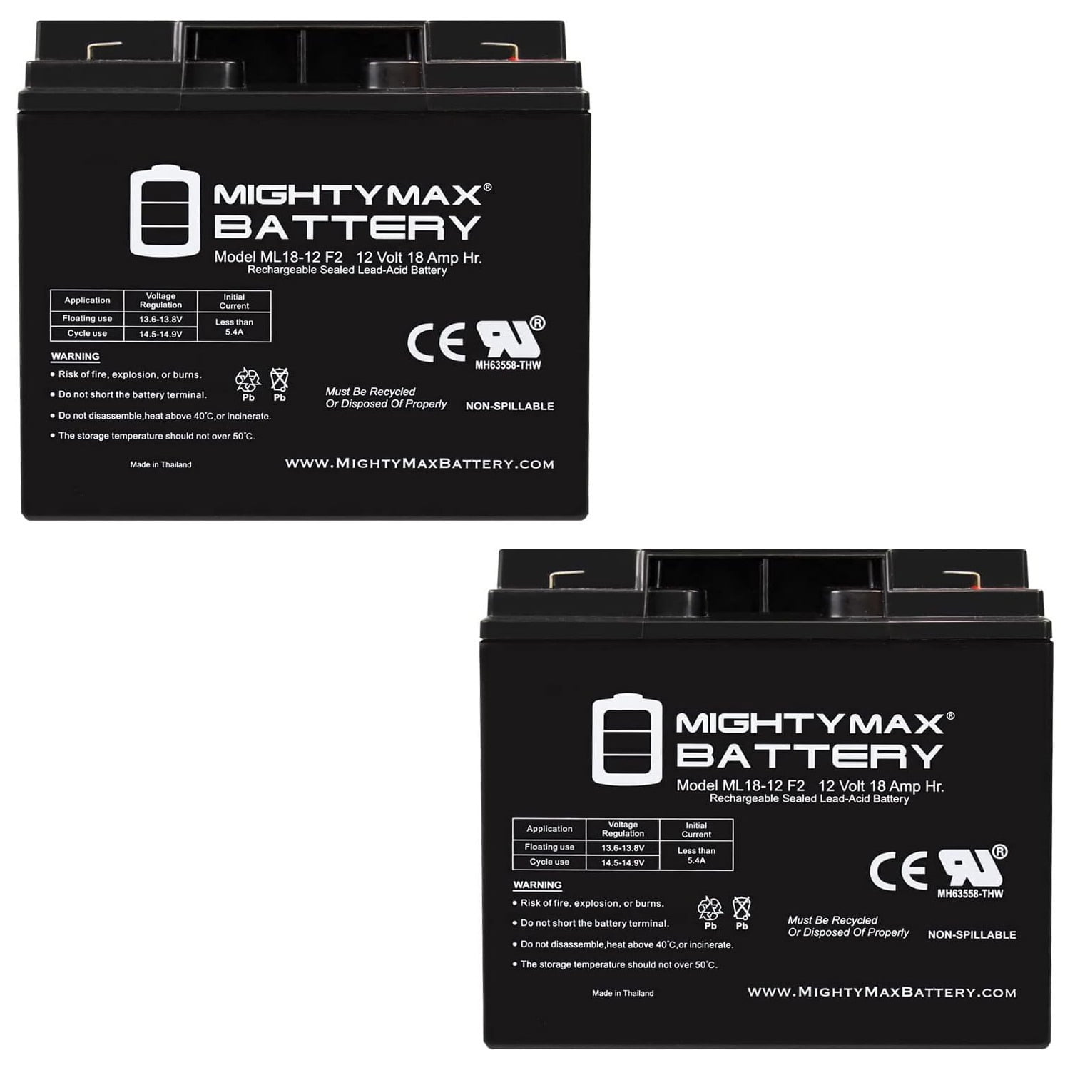 Mighty Max Battery 12 Volt 18AH F2 SLA AGM Rechargeable Power Battery ...