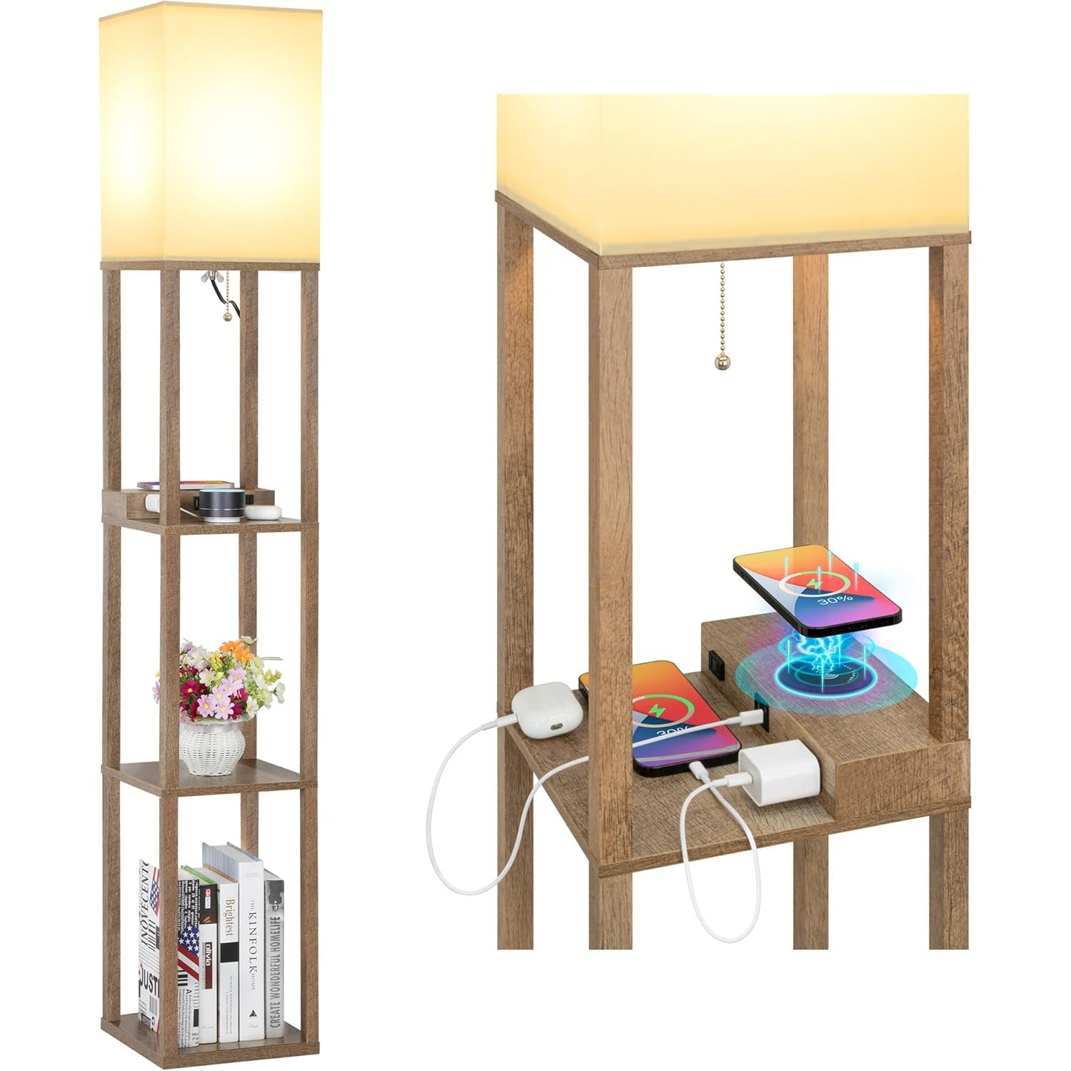 Mlambert Modern Shelf Floor Lamp with Wireless Charger & Fast Charging ...