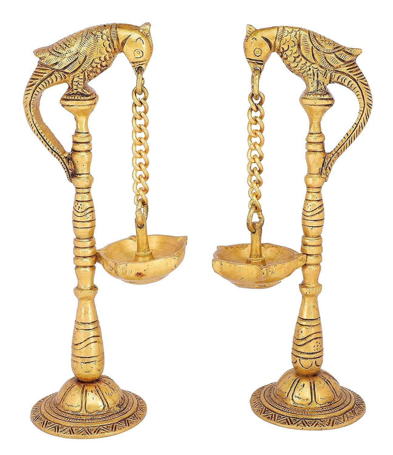 Mlas Decor Brass Hanging Table Diya Stand Set of 2 Parrot Design Pair ...