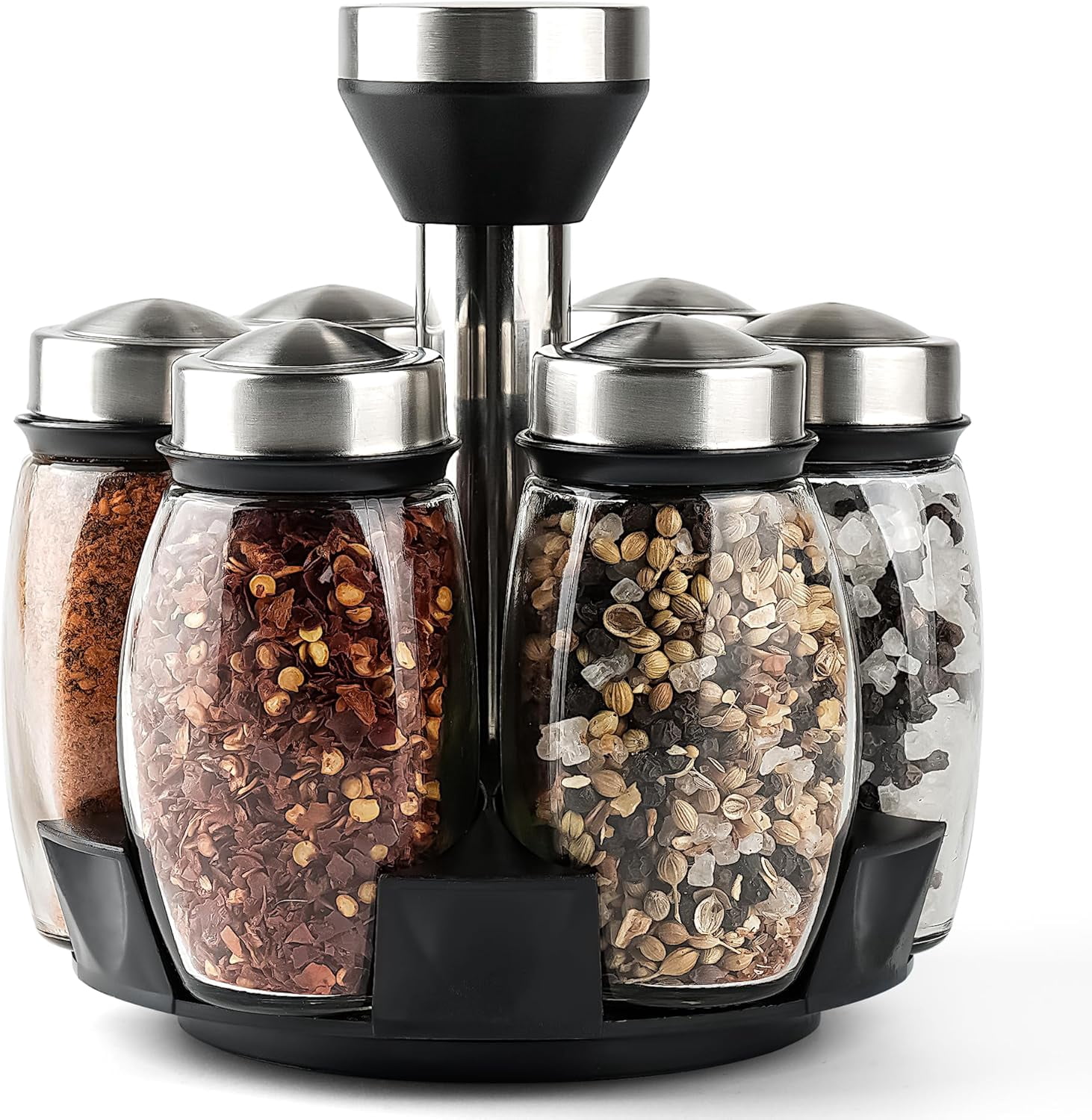 Mlici 6PC Spinning Glass Spice Jars - 360° Rotating Spice Rack ...