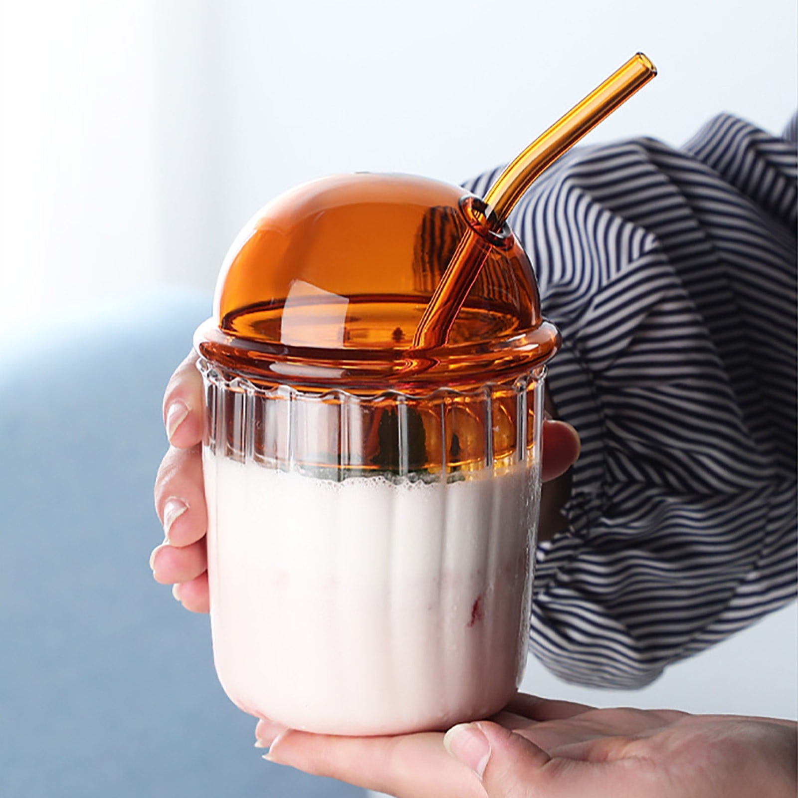 Mlkoz Kitchen Gadgets, Cute Drinking Glasses With Glass Dome Lid And ...