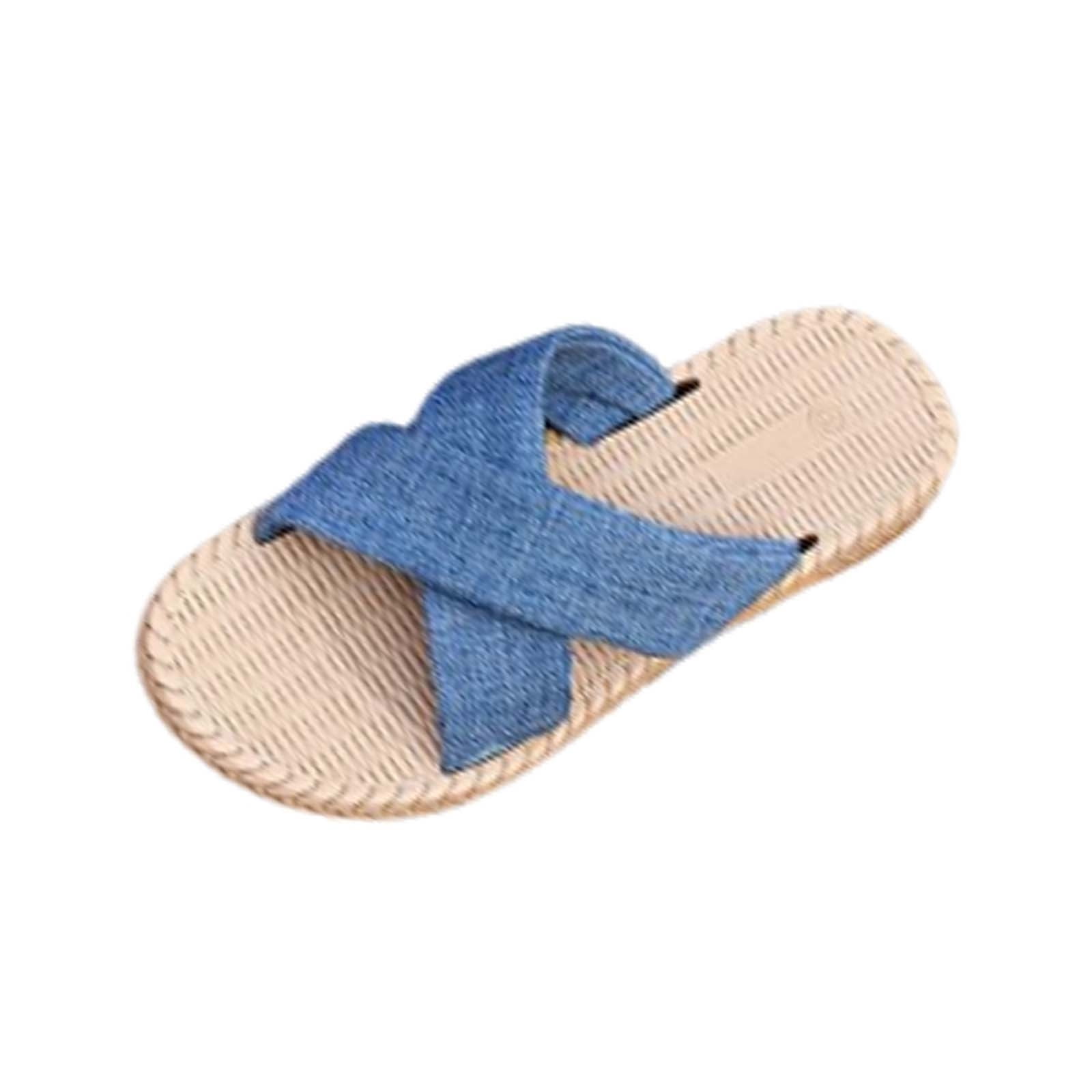 Mlkoz Womens Plus Size Solid Color Sandals Round Open Toe Flat Slide ...
