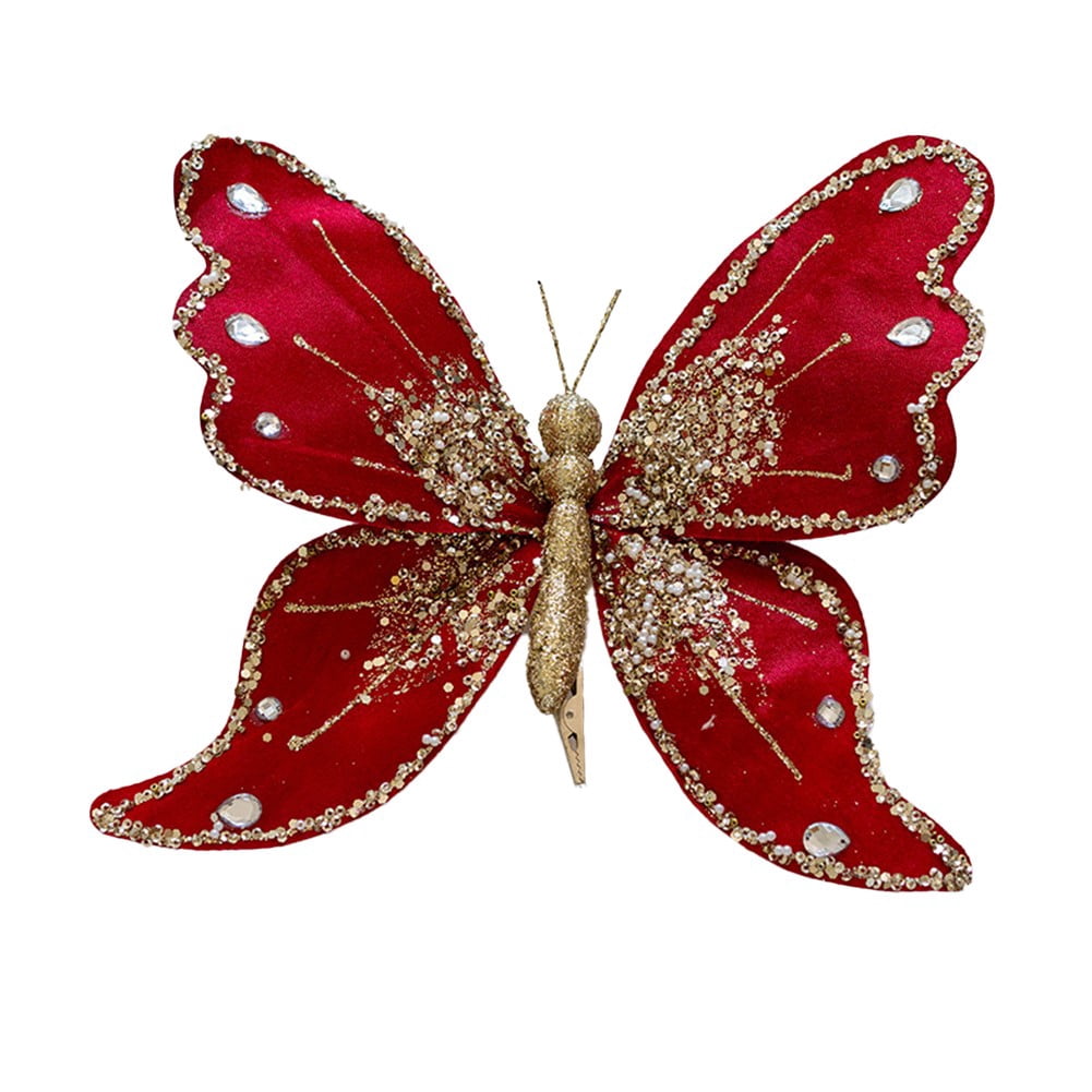Mlless 1PC Christmas Glitter Butterfly Ornament With Clip Christmas ...