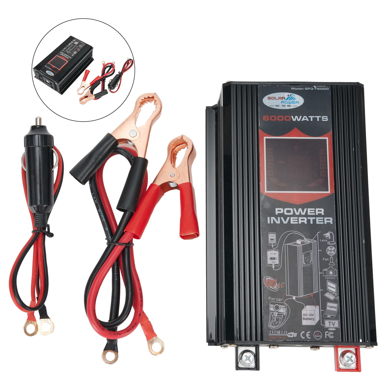 Mlless 6000W DC 12V to AC 110V Power Inverter with Dual USB for ...