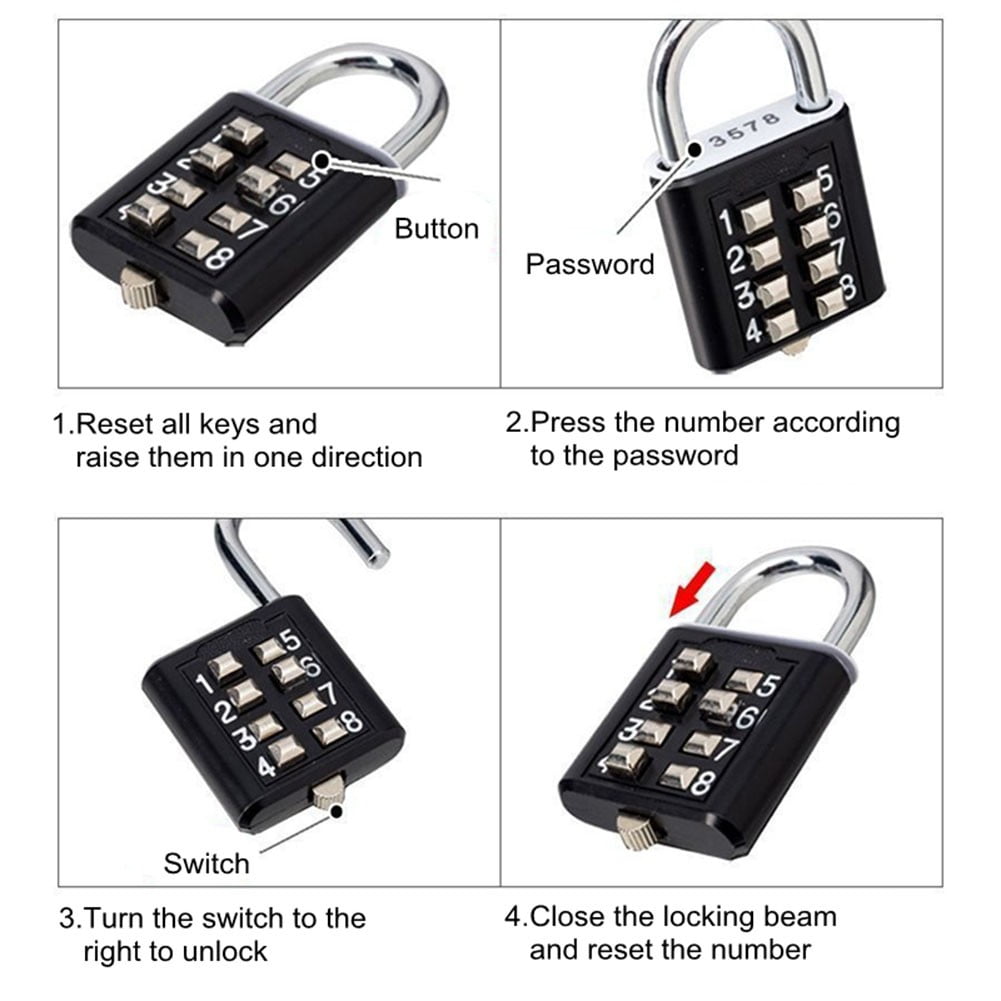 Mlless 8-Digit Password Combination Padlock for Travel Bags, Cabinets ...