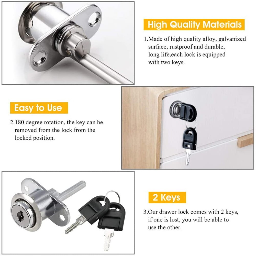 Mlless Zinc Alloy Drawer Lock for Cabinets and Desks, Silver Cam Lock ...