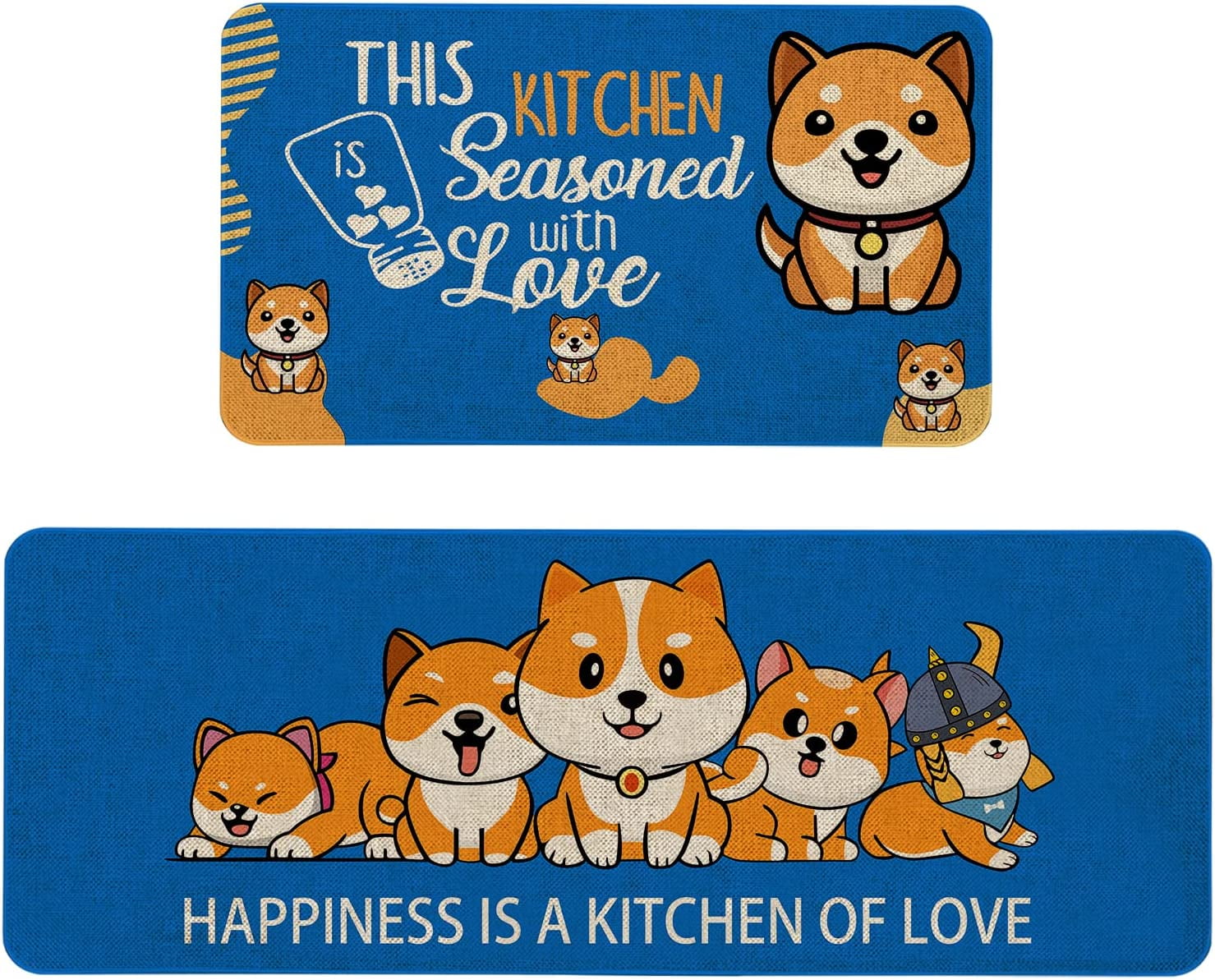 Mloabuc Cute Dog Kitchen Mat Set of 2 Padded Blue Kitchen Mats Non Slip ...