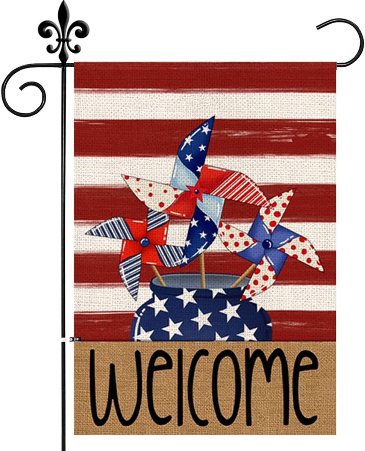 Mloabuc Patriotic Watercolor Stripes Windmill Freedom Garden Flag ...