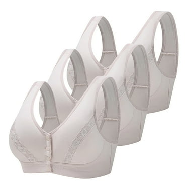 3 Pack Elderly Women Button Front Closure Bras Seamless Cotton Everyday ...