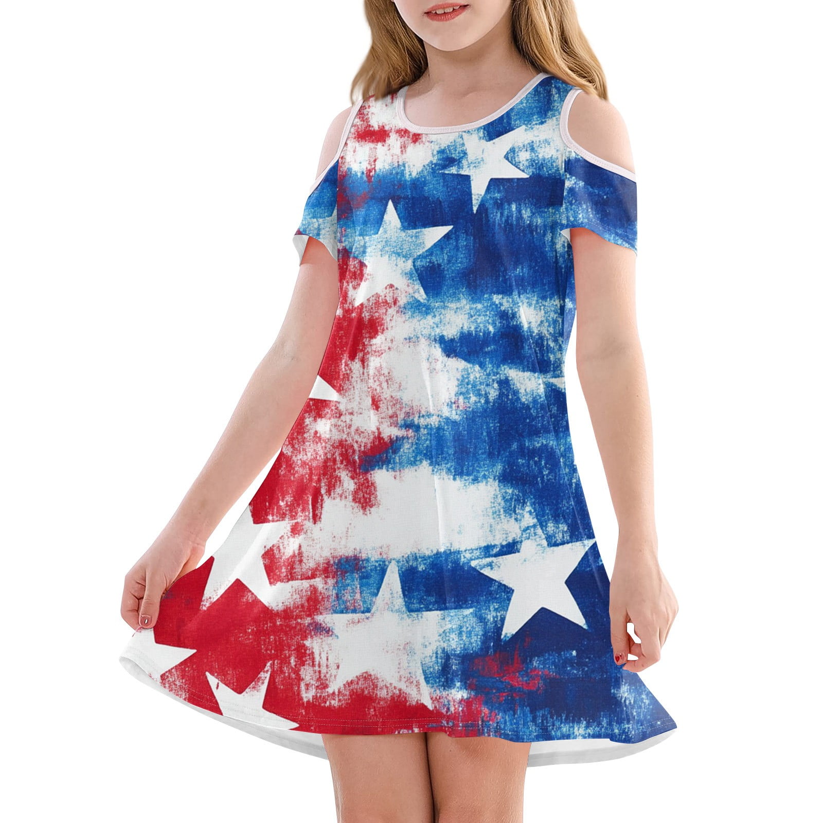 Mlqidk 4th Of July Dresses Girls Cute Short Sleeve Independence Day ...