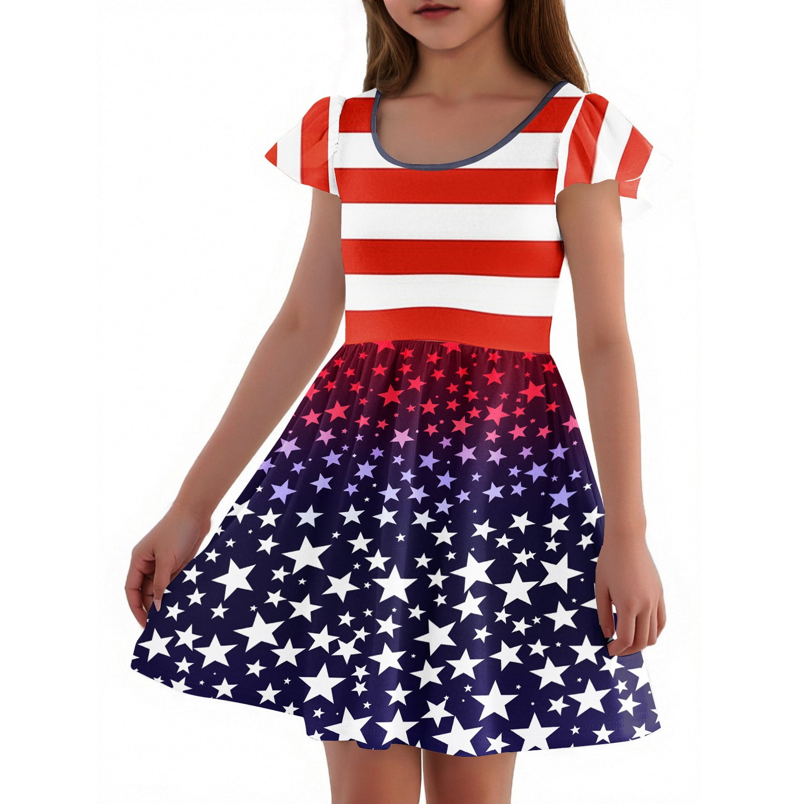 Mlqidk 4th Of July Dresses Girls Independence Day American Flag a Line ...