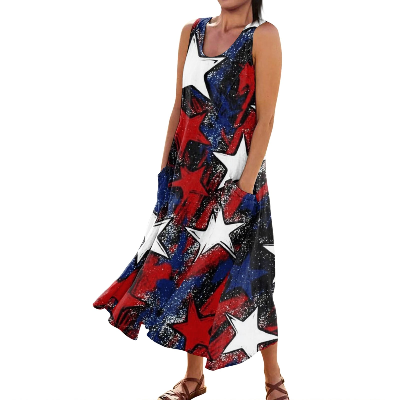 Mlqidk Ameraican Flag Dresses for Women 2025 Plus Size Sleeveless Tank ...