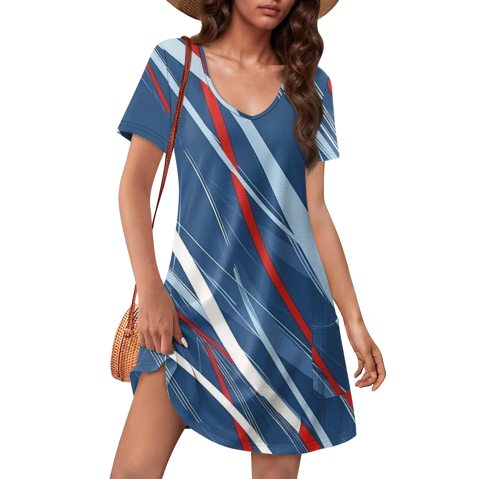 Mlqidk American Flag Dress for Women 2025 Patriotic Wedding Guest Dress ...
