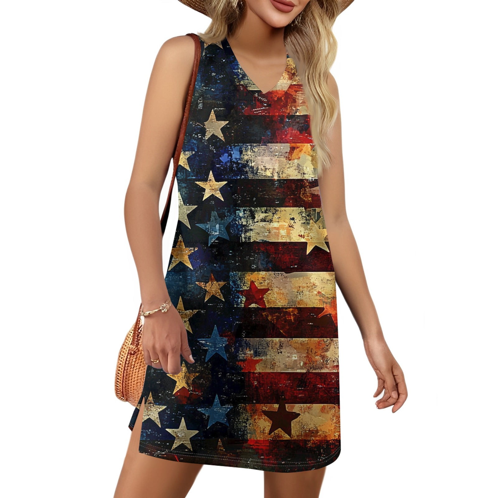 Mlqidk American Flag Dress for Women 2025 Plus Size Patriotic Beach ...