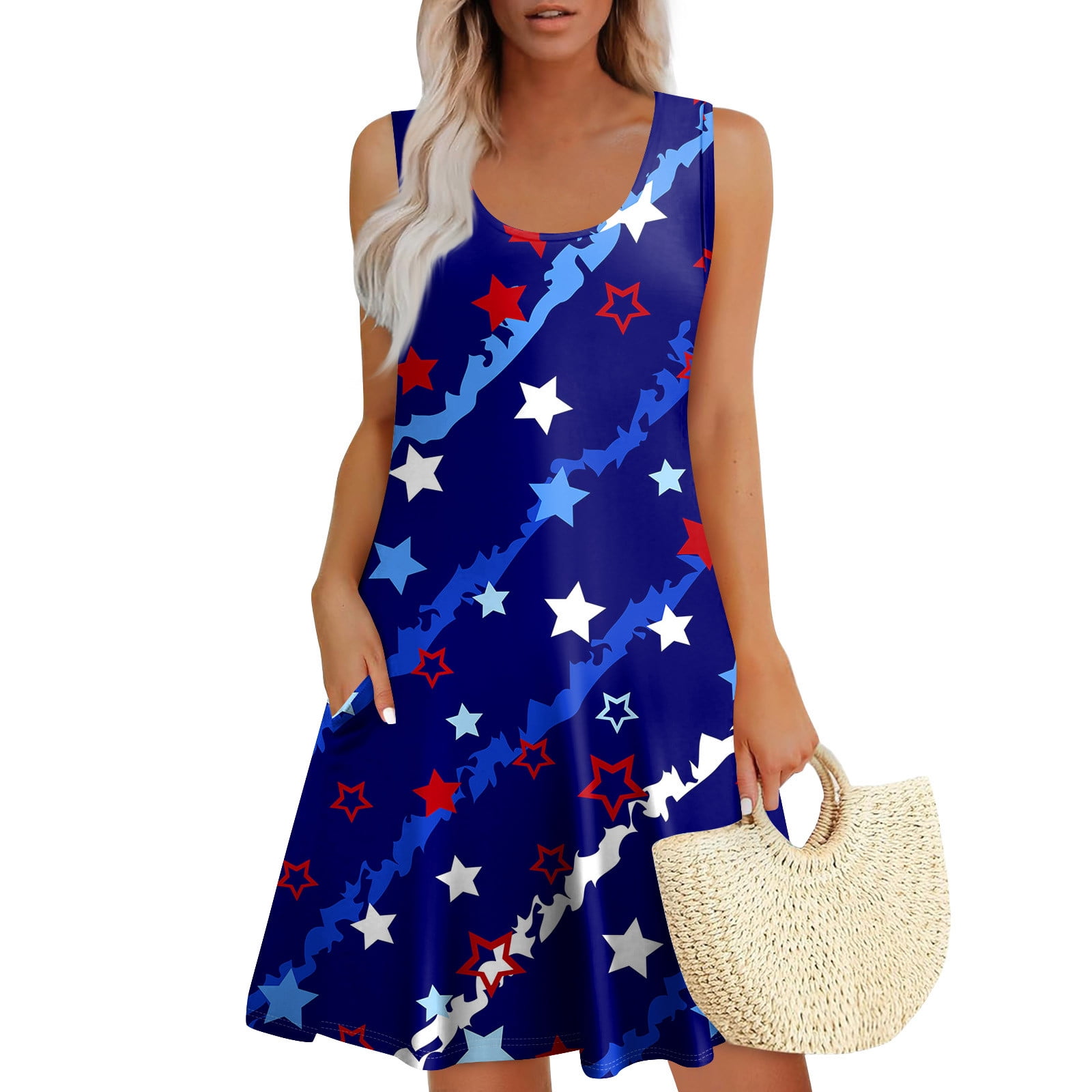 Mlqidk American Flag Dress for Women 2025 Plus Size Patriotic Beach ...