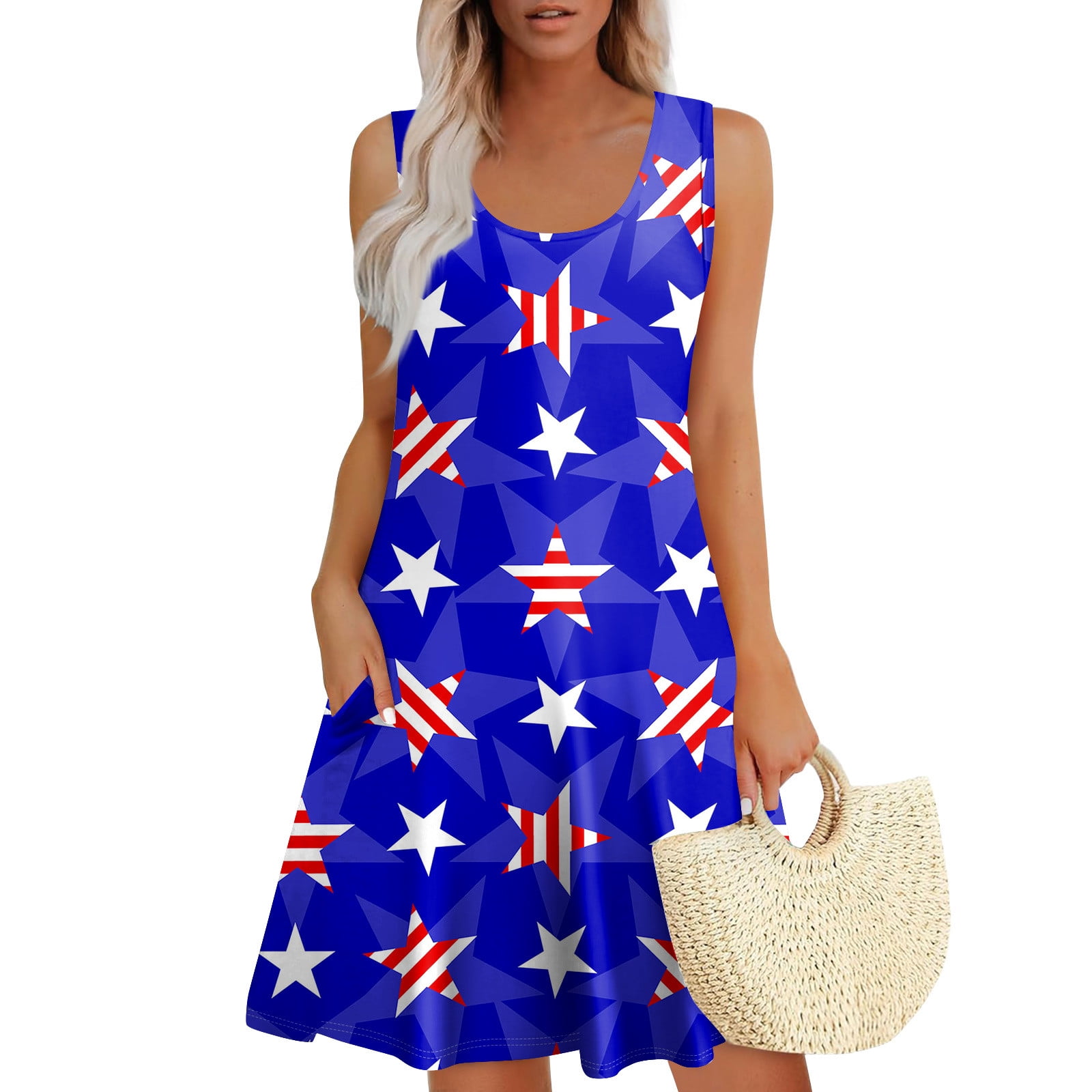 Mlqidk American Flag Dress for Women 2025 Plus Size Patriotic Beach ...