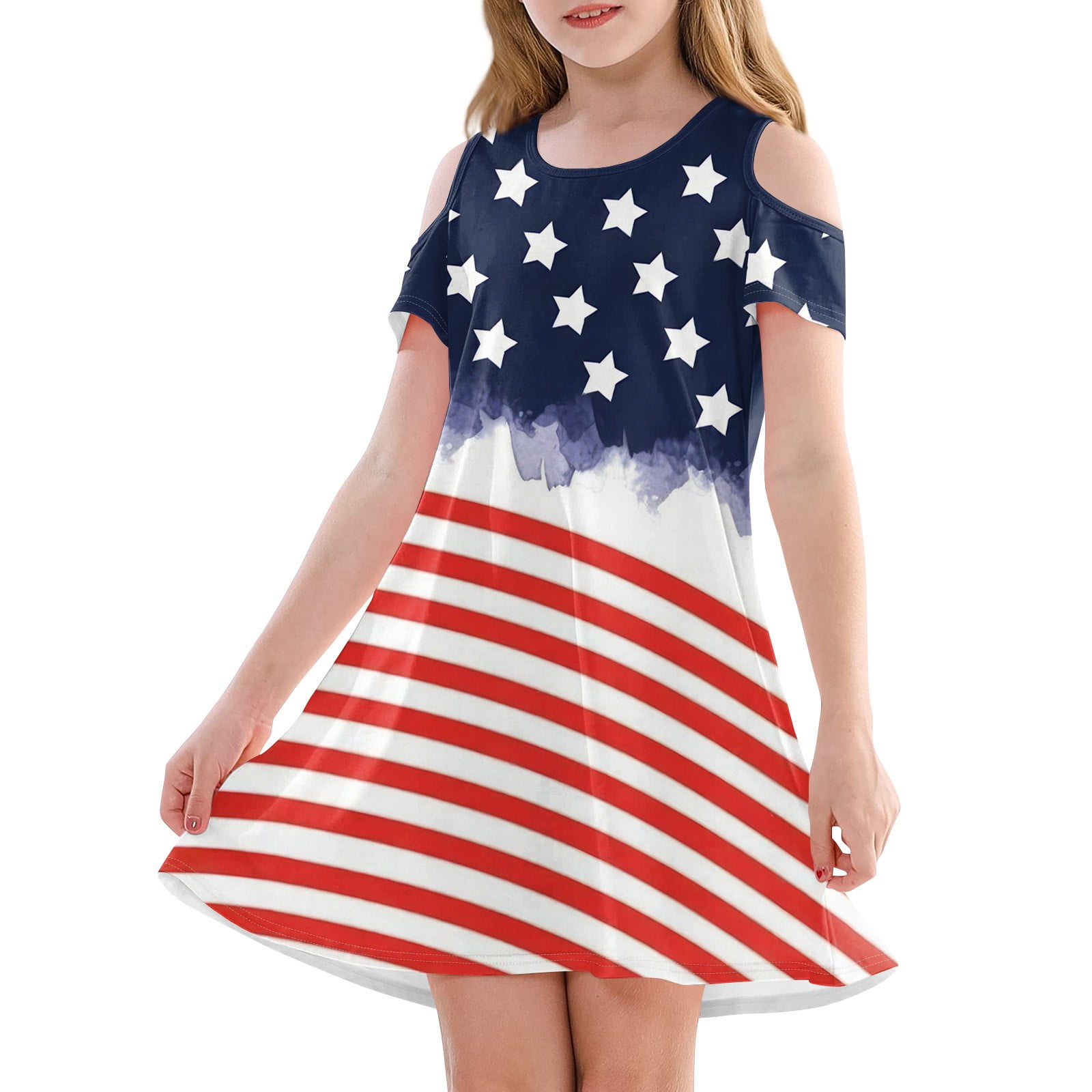 Mlqidk American Flag Dresses Girl 4th Of July American Flag a Line Midi ...