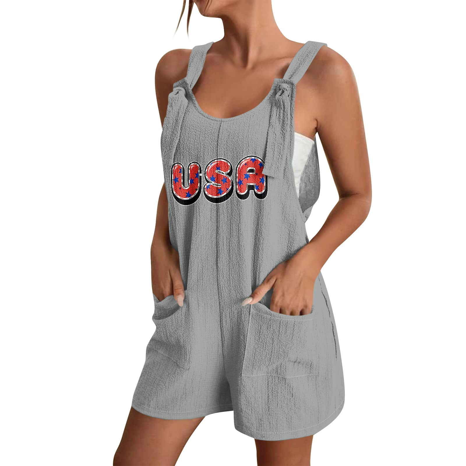 Mlqidk American Flag Linen Rompers for Women 2025 Patriotic Overall ...