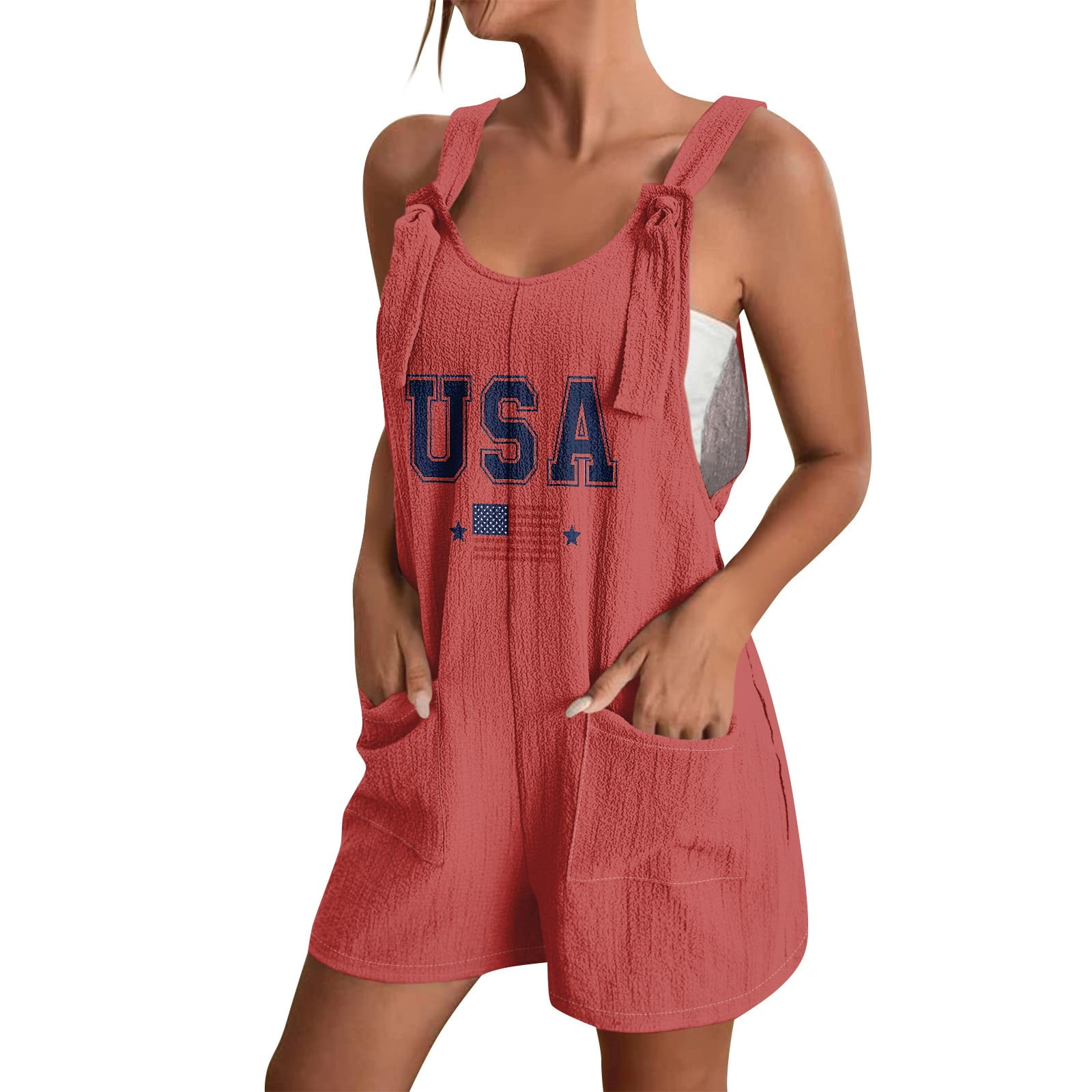 Mlqidk American Flag Linen Rompers for Women 2025 Patriotic Overalls ...