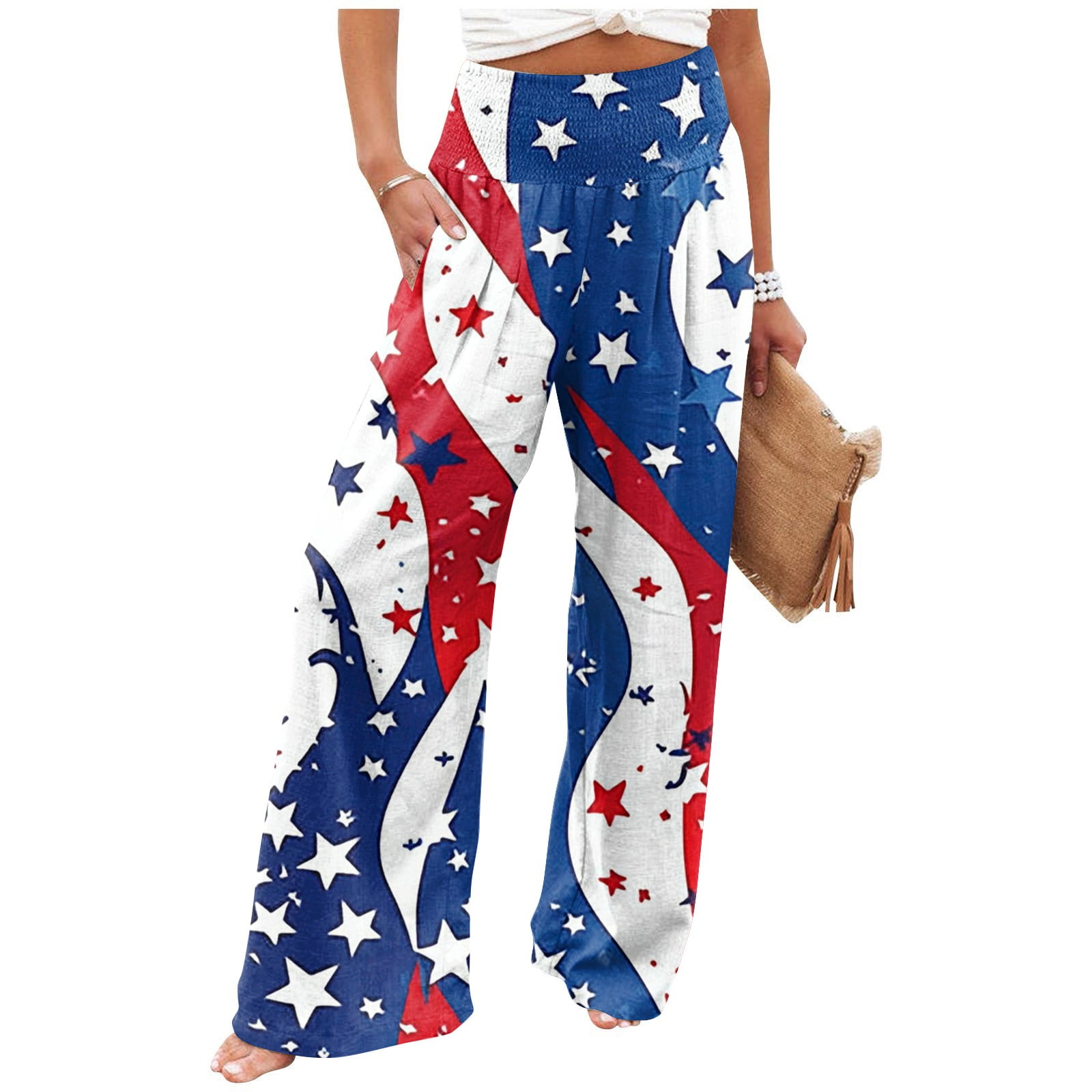 Mlqidk American Flag Pants for Women High Waist Patriotic Linen Pants ...