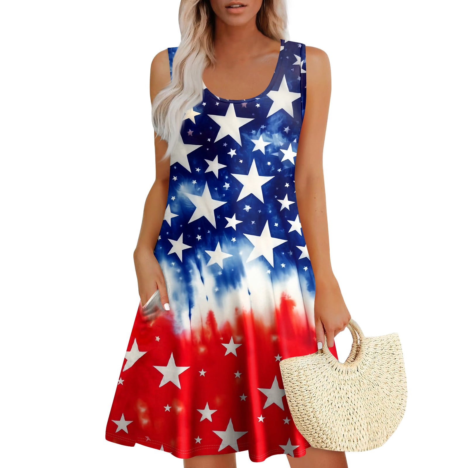 Mlqidk American Flag Summer Dresses for Women 2025 Plus Size Patriotic ...