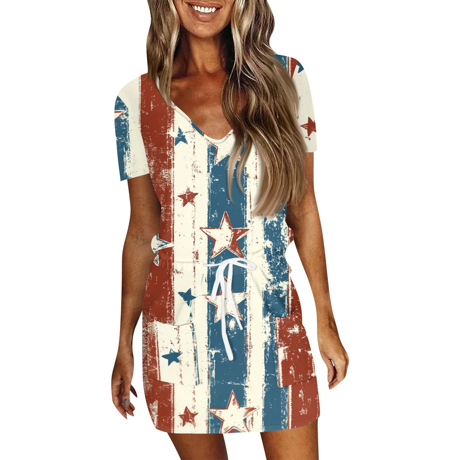 Mlqidk American Flag Sundress for Women Patriotic Midi Dress with ...
