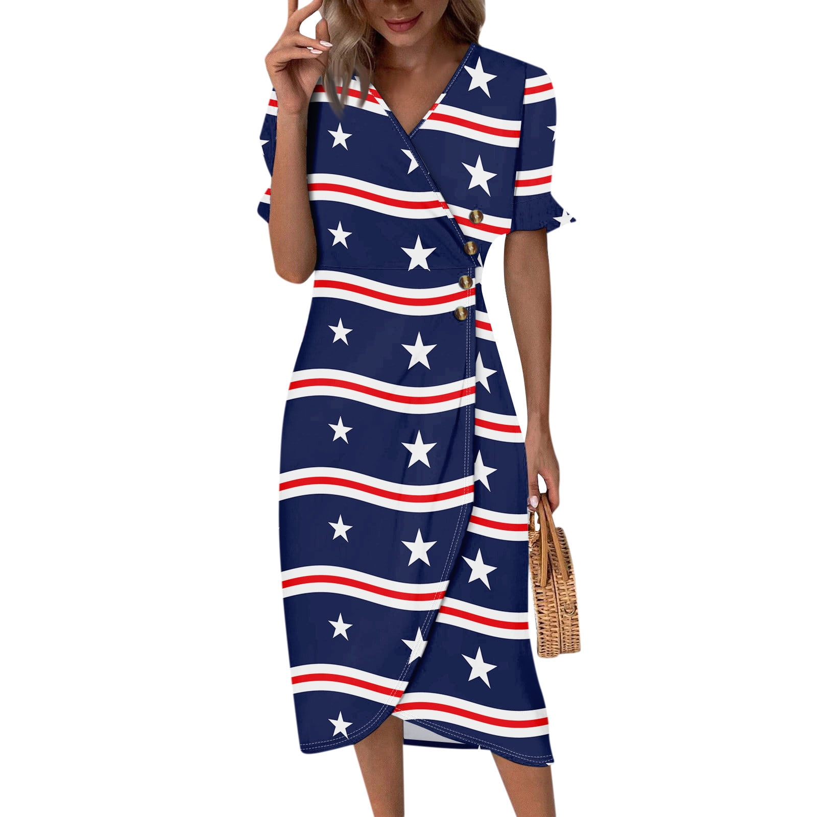 Mlqidk American Flag Sundress for Women Patriotic Wedding Guest Dress ...