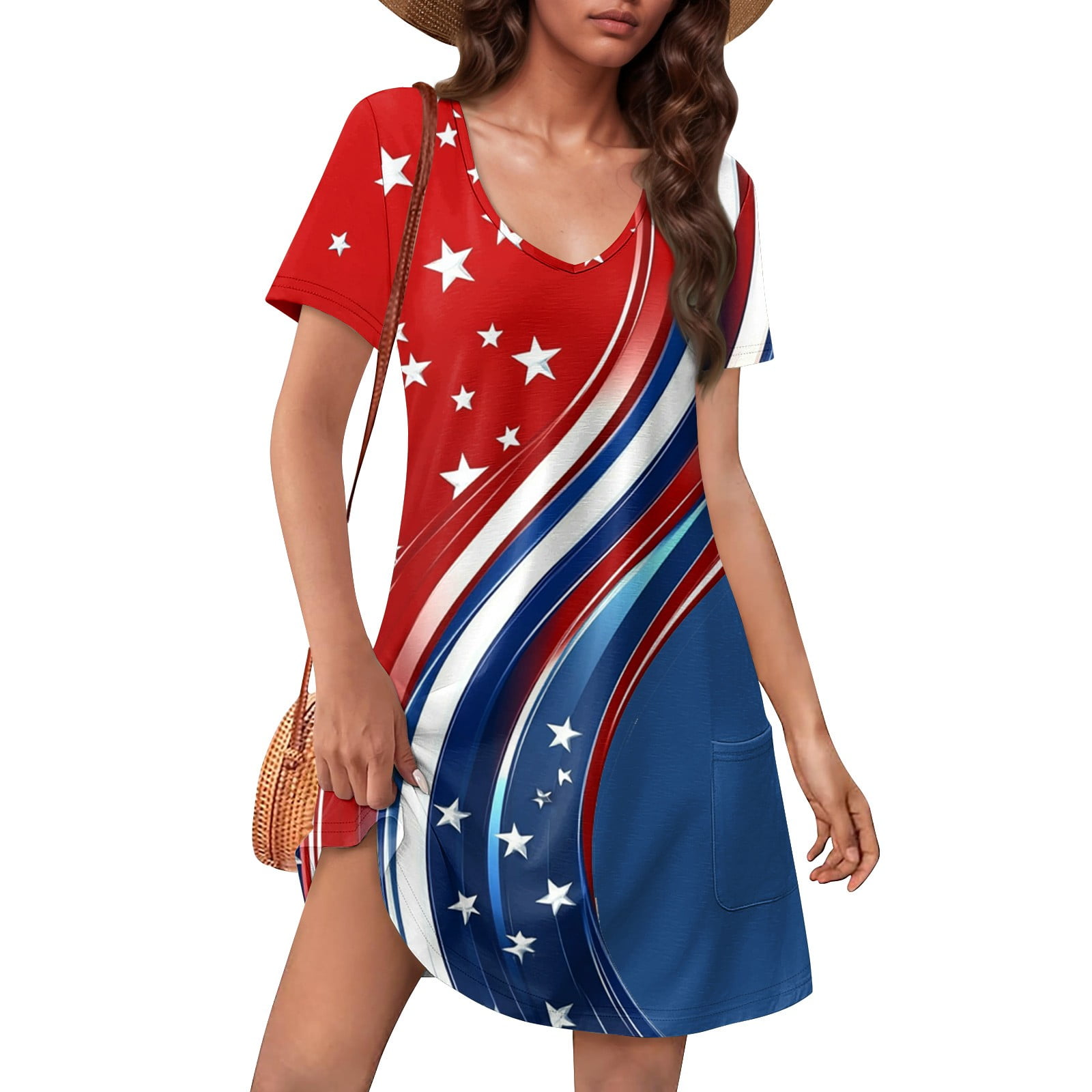 Mlqidk American Flag Sundress for Women Patriotic Wedding Guest Dress ...