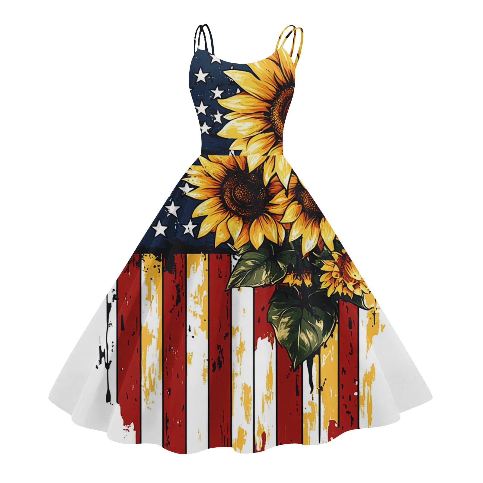Mlqidk American Flag Sundress for Women Patriotic Halter Maxi Dress ...