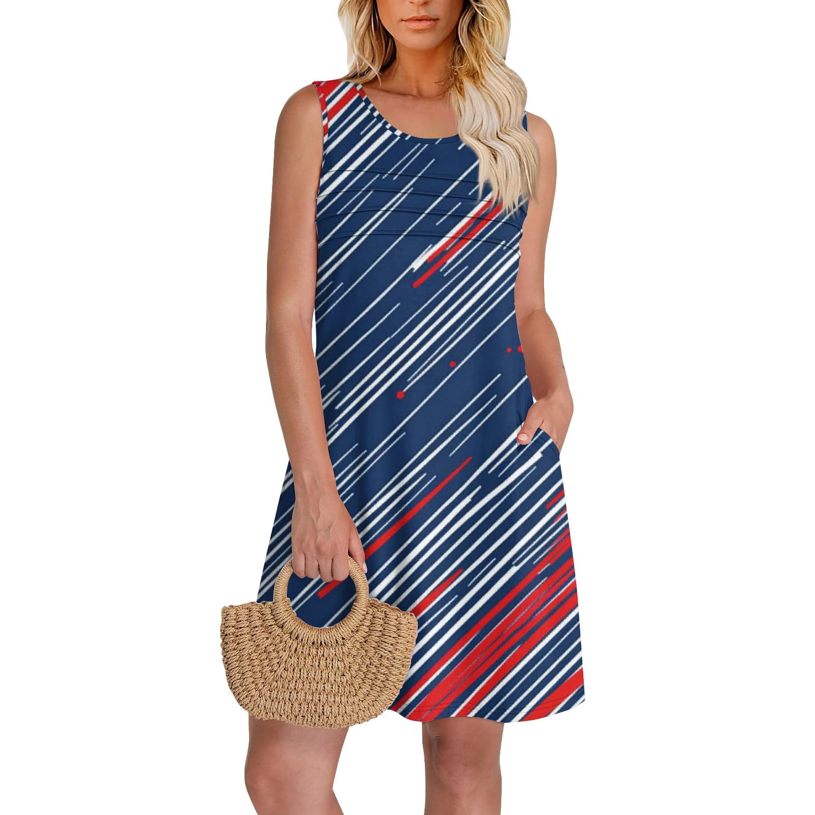 Mlqidk American Flag Sundress for Women Plus Size Patriotic Beach ...