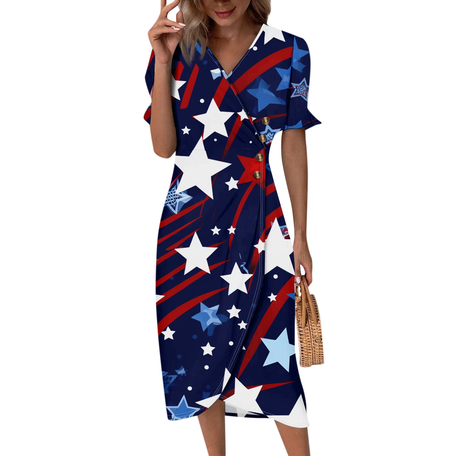 Mlqidk American Flag Wedding Guest Dress Patriotic Wedding Guest Dress ...