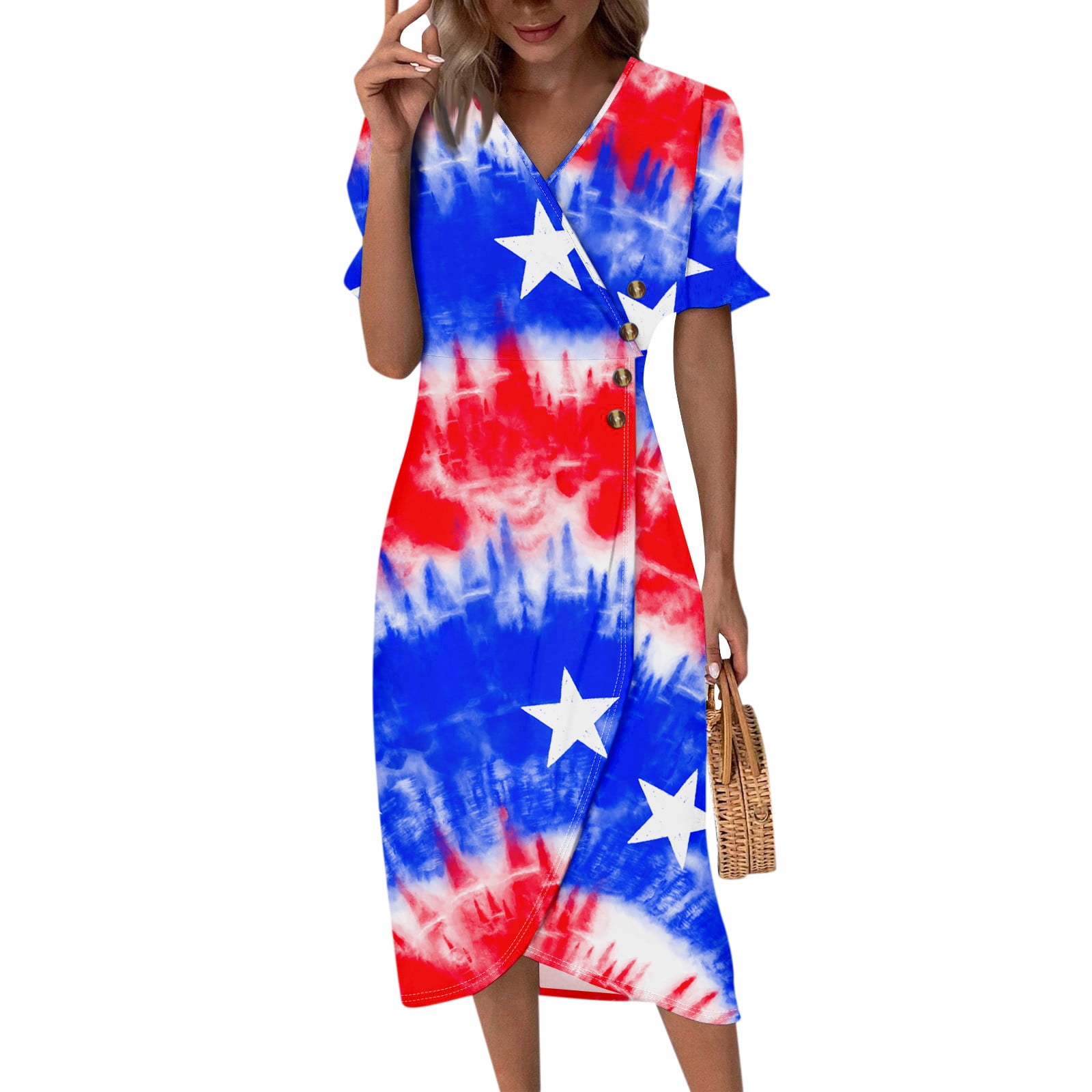 Mlqidk American Flag Wedding Guest Dress Patriotic Wedding Guest Dress ...