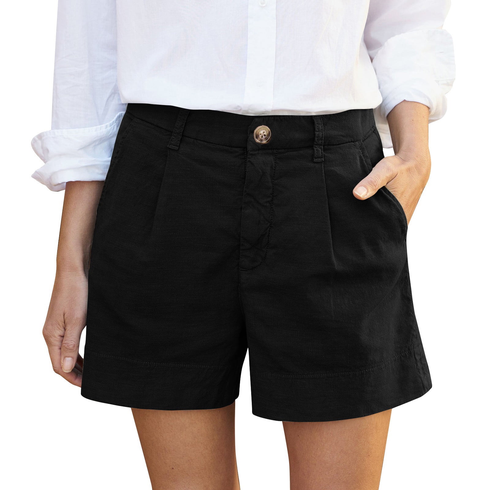 Mlqidk Black Linen Shorts Women Dressy Casual Linen Bermuda Shorts High ...