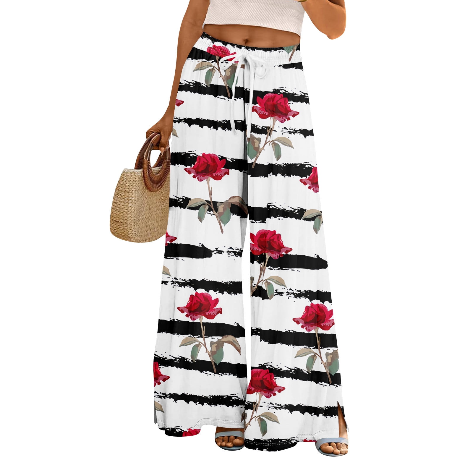 Mlqidk Boho Pants for Women Casual Plus Size High Waisted Pant Elastic ...