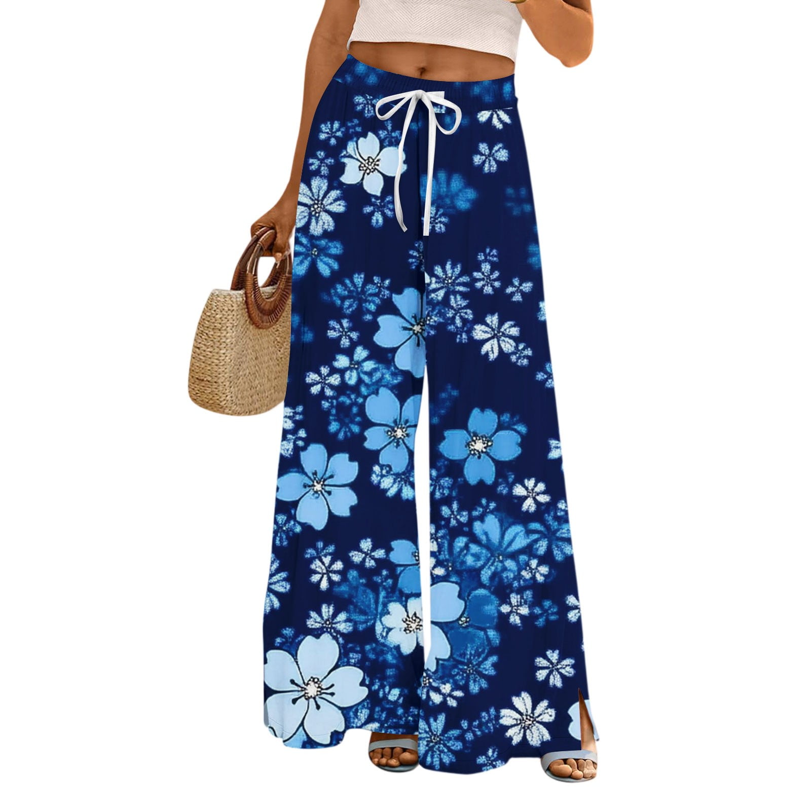 Mlqidk Boho Pants for Women Tropical Loose High Waisted Pants Elastic ...