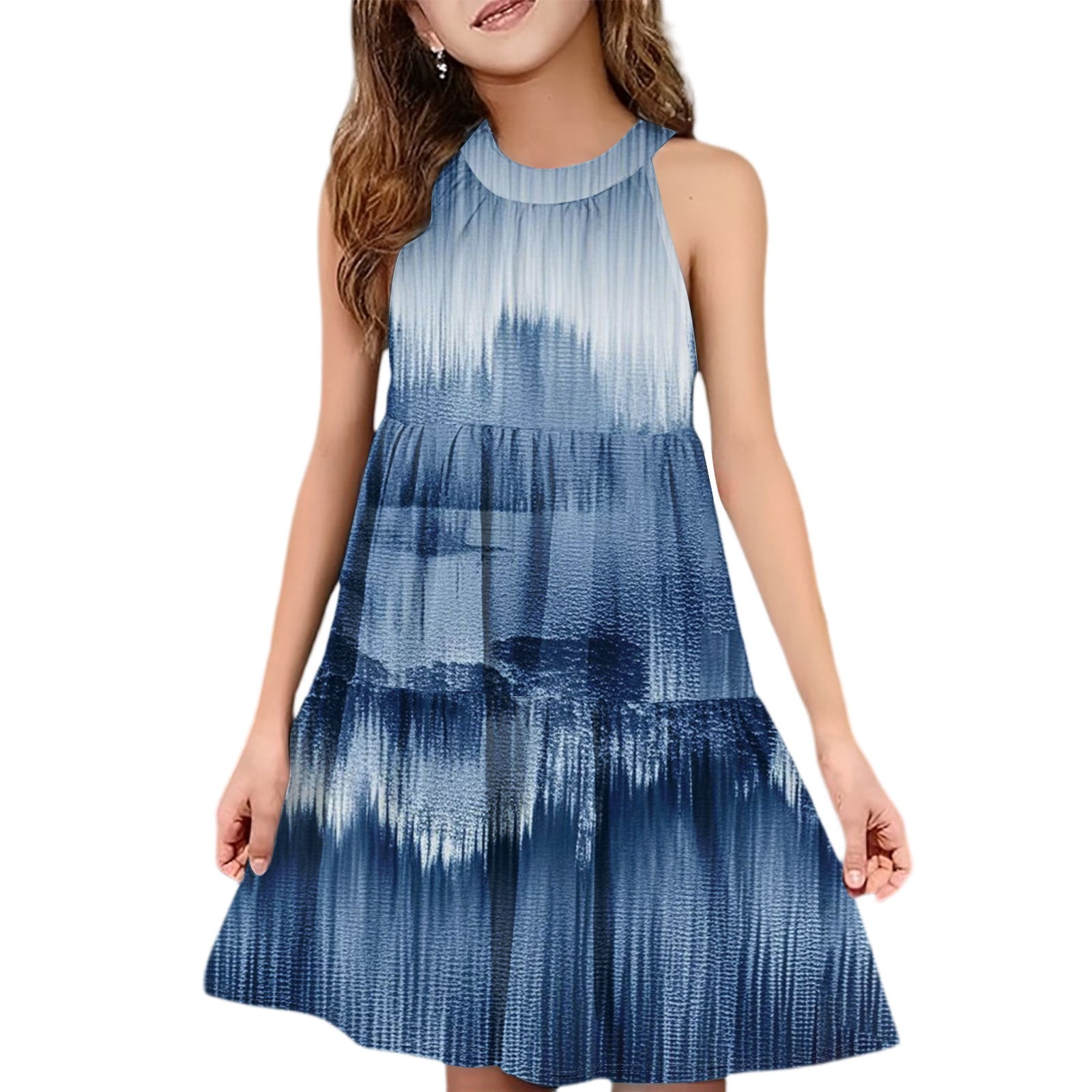 Mlqidk Bubble Dress for Girls Size 10-12 Crew Neck Sleeveless Ruffle A ...