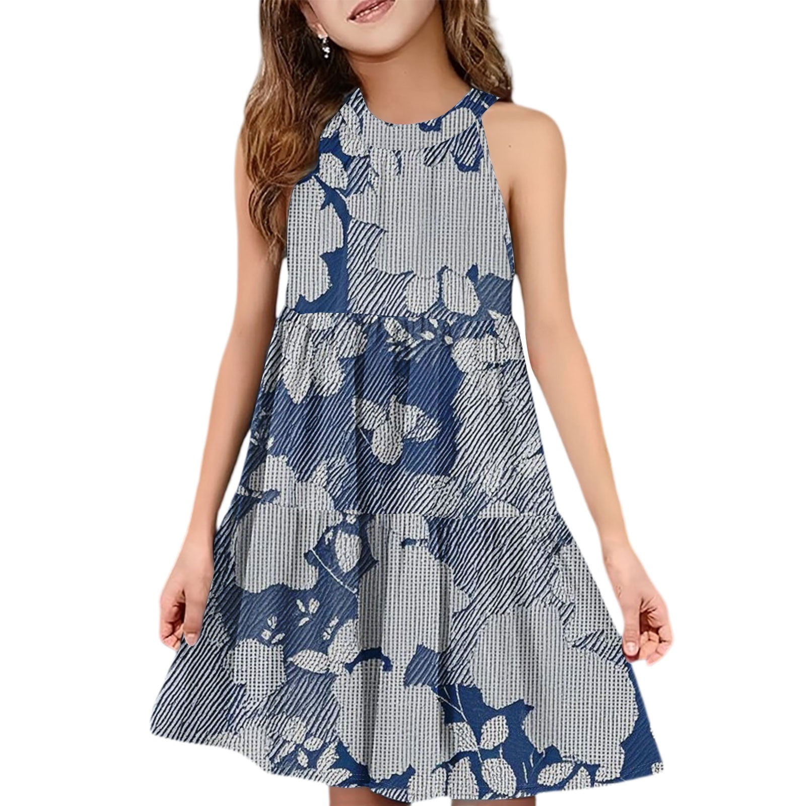 Mlqidk Bubble Dress for Girls Size 10-12 Crew Neck Sleeveless Ruffle A ...