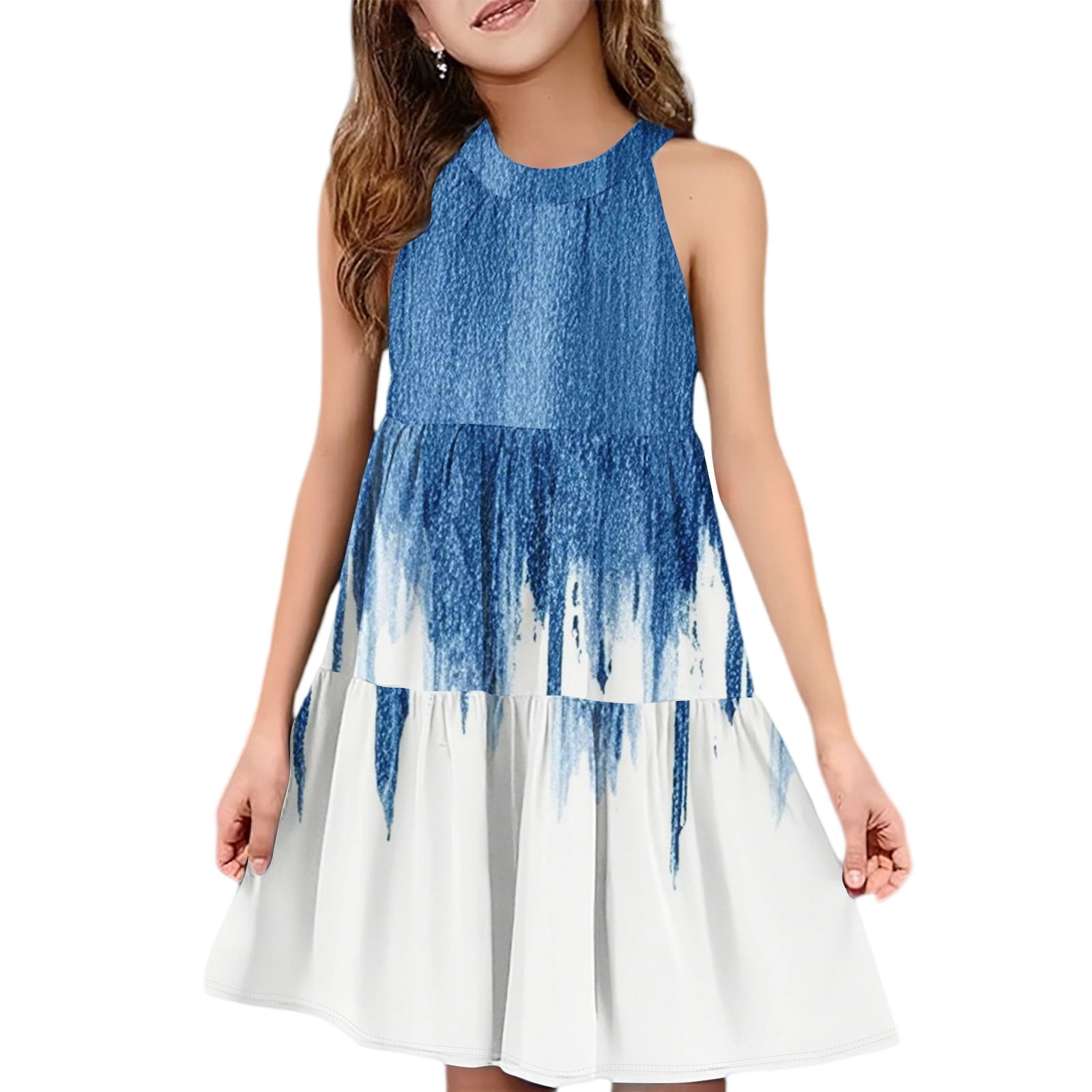 Mlqidk Bubble Dress for Girls Size 10-12 Crew Neck Sleeveless Ruffle A ...