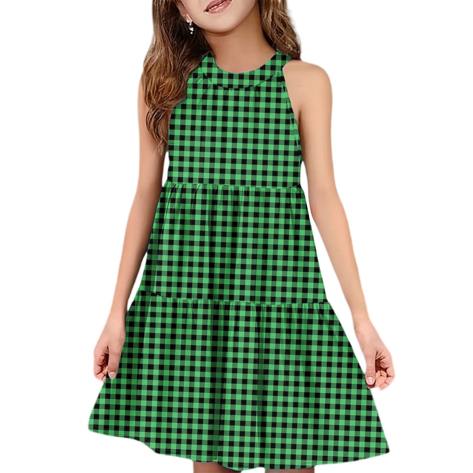 Mlqidk Bubble Dress for Girls Size 10-12 Crew Neck Sleeveless Ruffle a ...