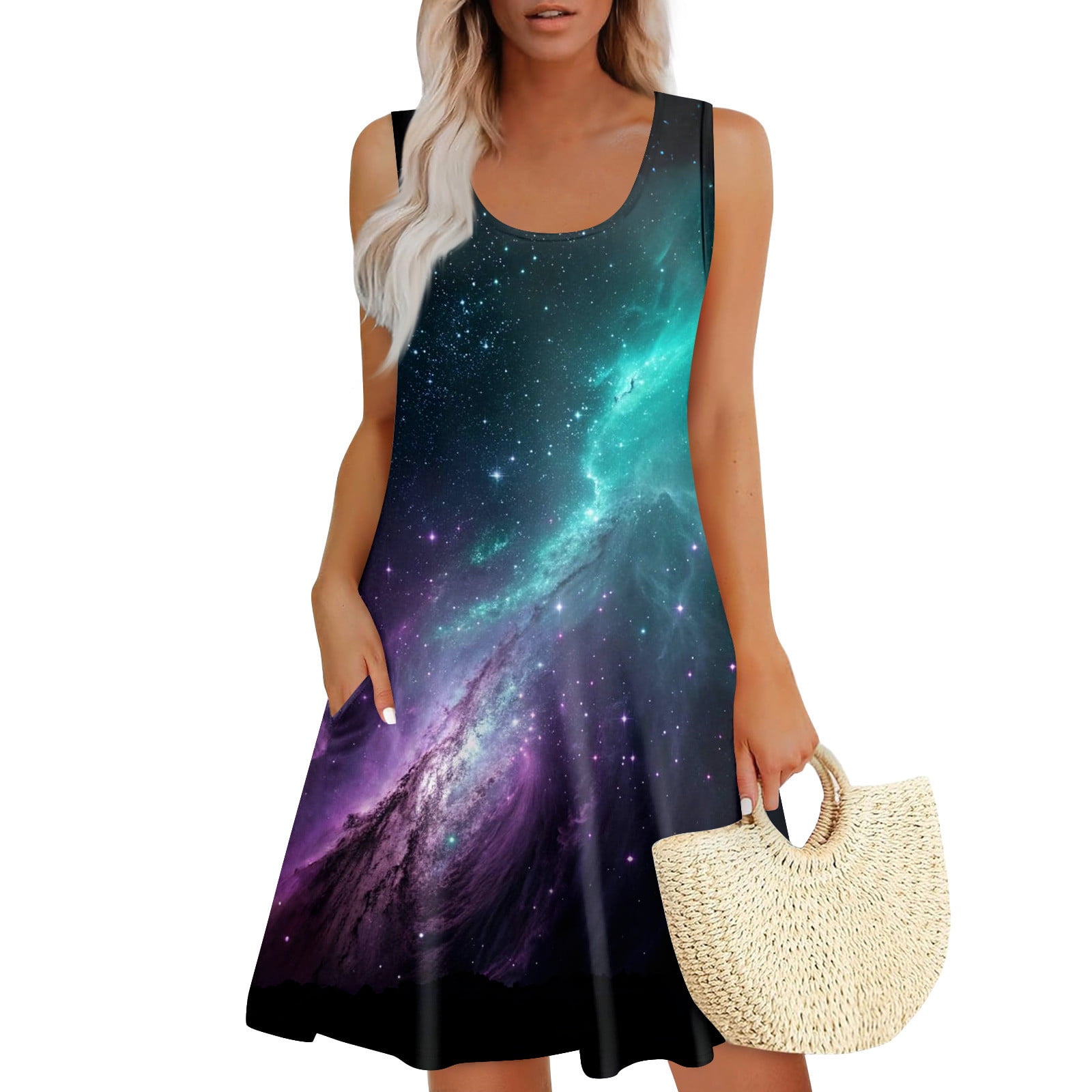 Mlqidk Casual Summer Dresses for Women Boho Floral Scoop Neck Short Dresses Cute Loose Flutter ...