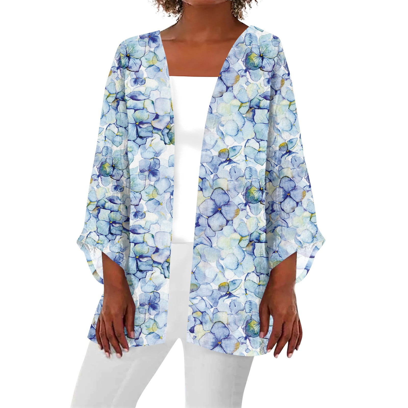 Mlqidk Coverups for Woman Kimono Cardigans Open Front 3/4 Sleeve Linen ...