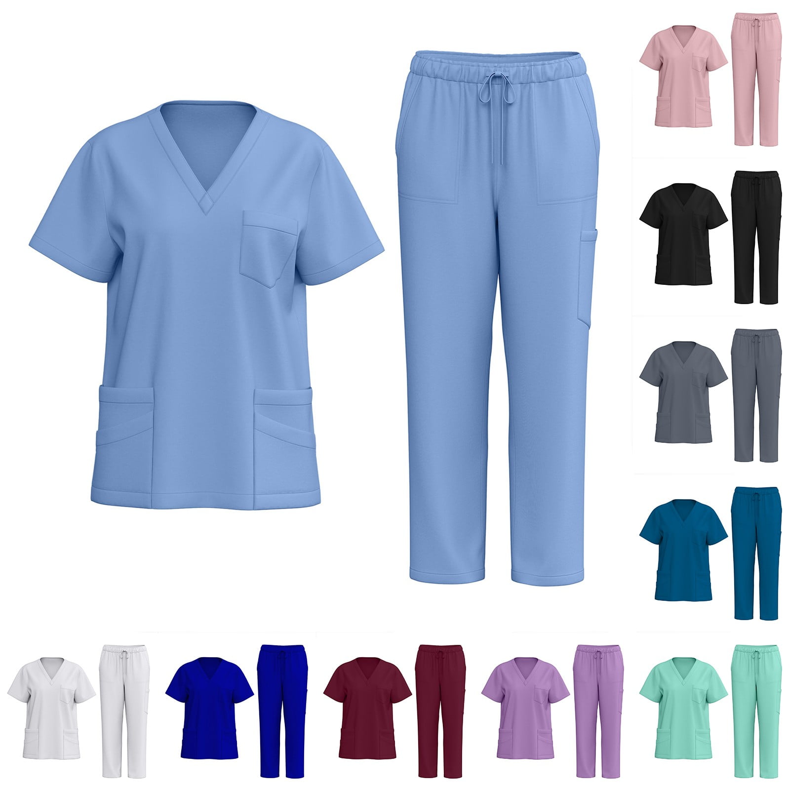 Mlqidk Dark Blue Scrubs Sets for Women Plus Size Medical Uniforms ...