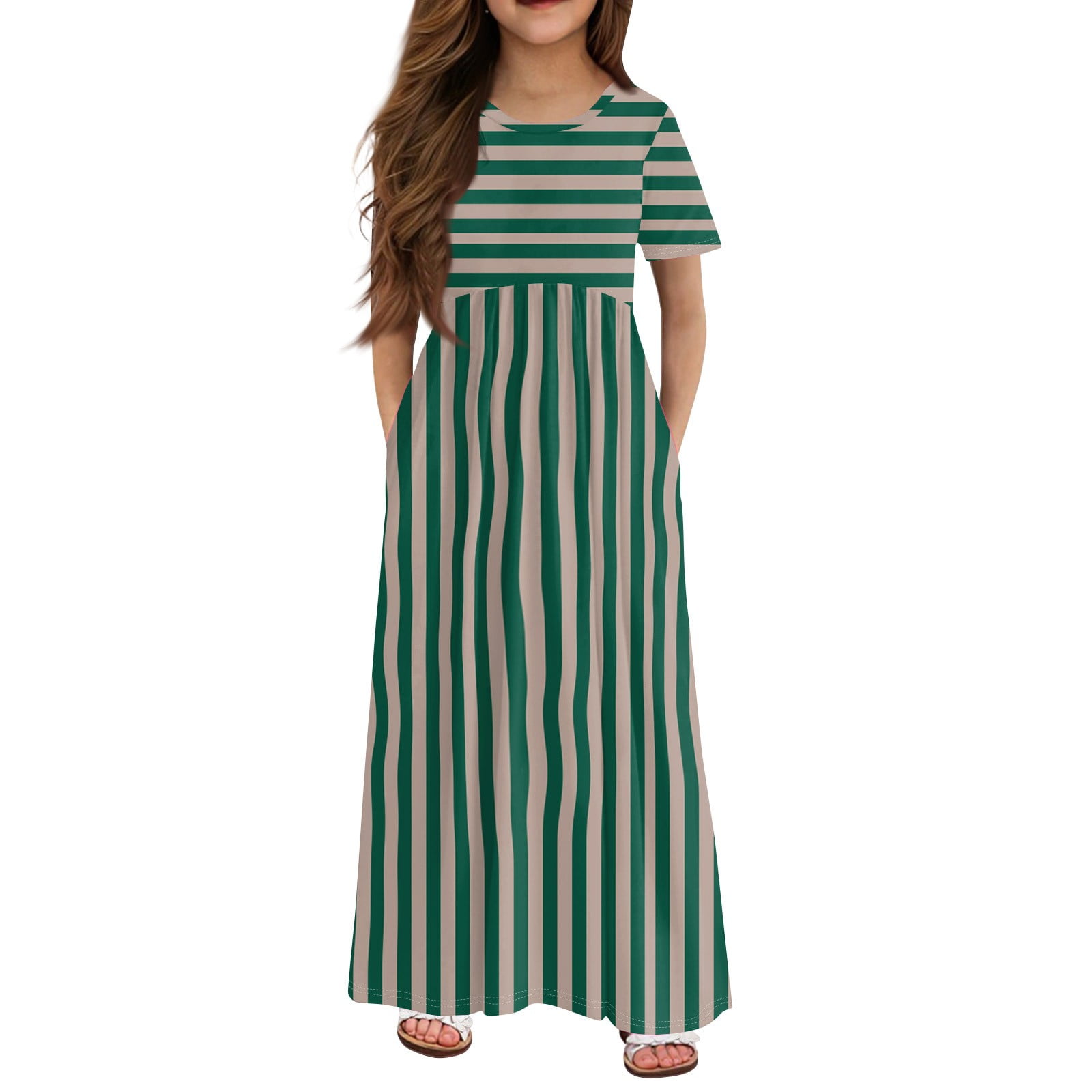 Mlqidk Dress for Girls Size 10-12 Beach Floral print Short Sleeve ...